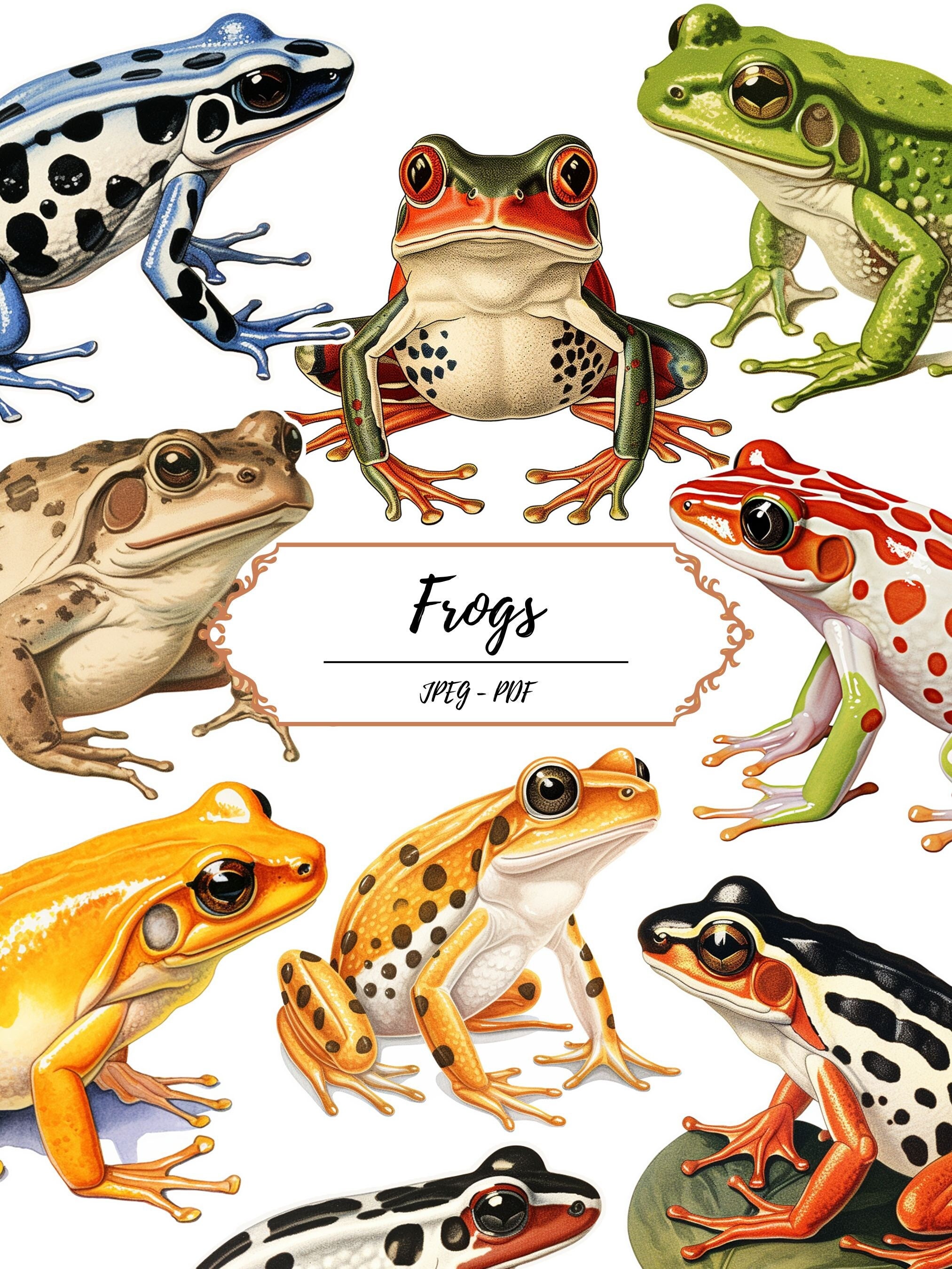 Frog Printable Pages // 60 Fussy Cut Vintage Inspired Images ...