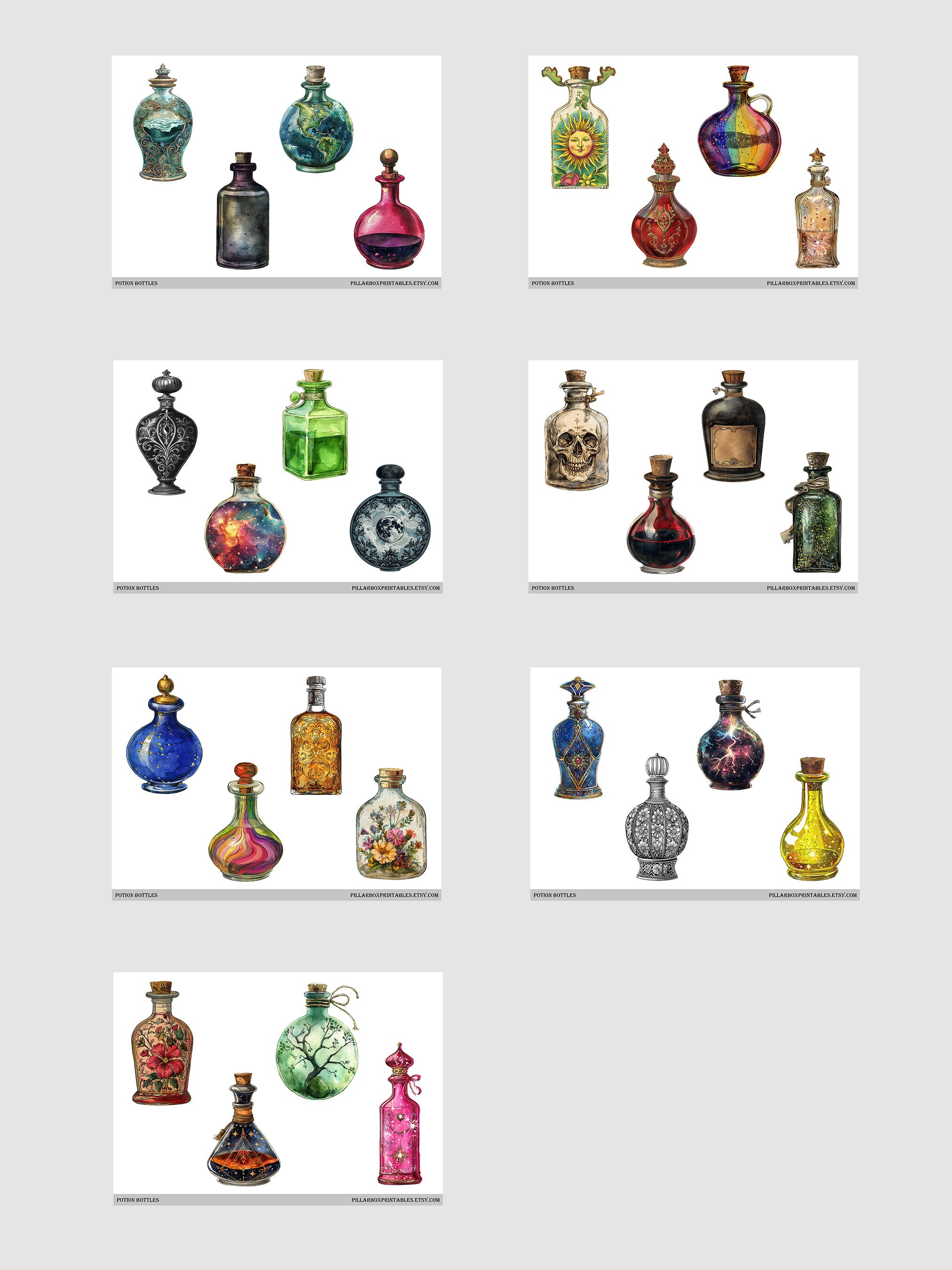 Potion Bottles Fussy Cut Printable Pages // 60 Vintage Inspired Images ...