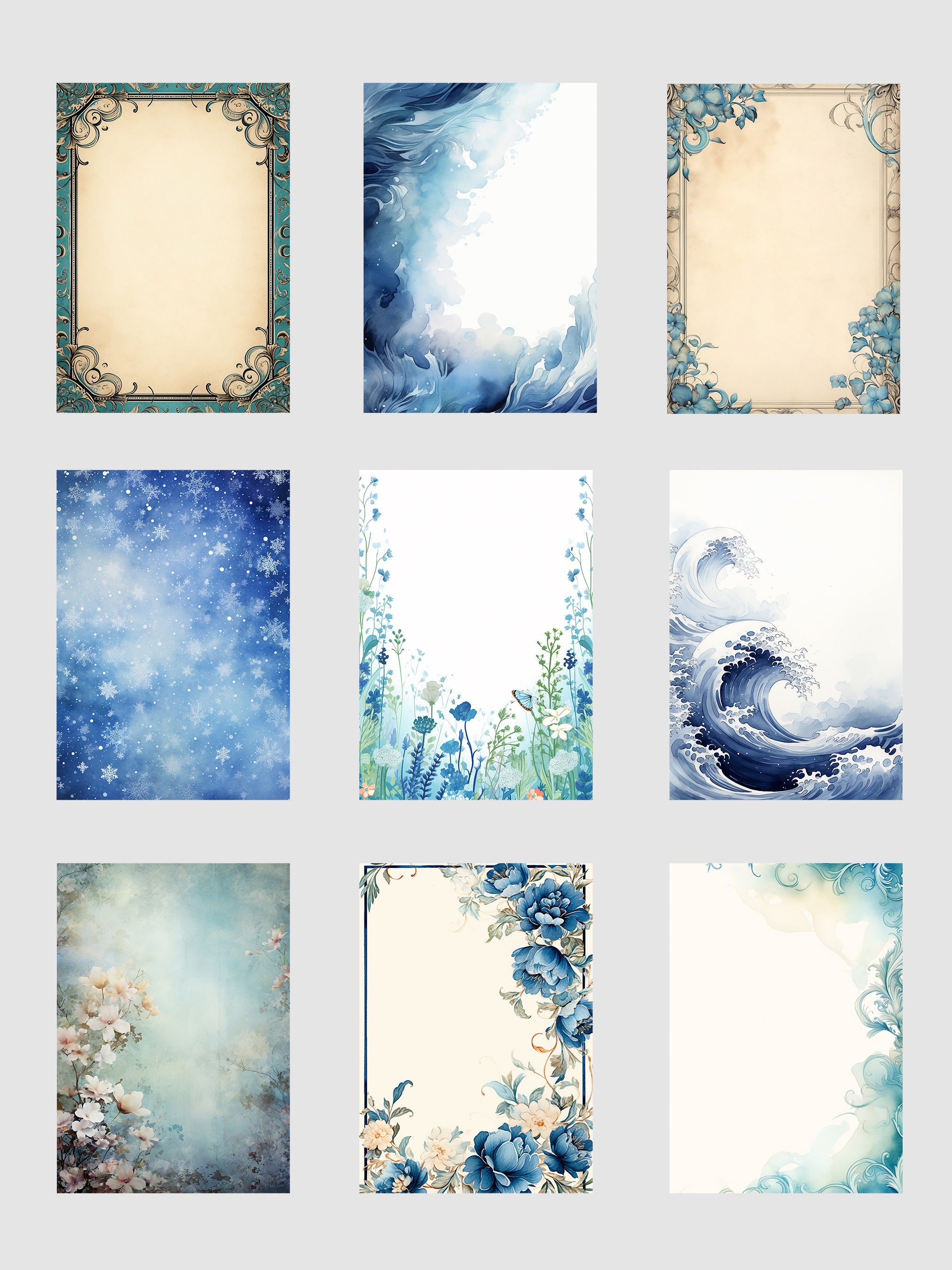 Blue Printable Journal Pages // 20 Journaling Papers // - Etsy