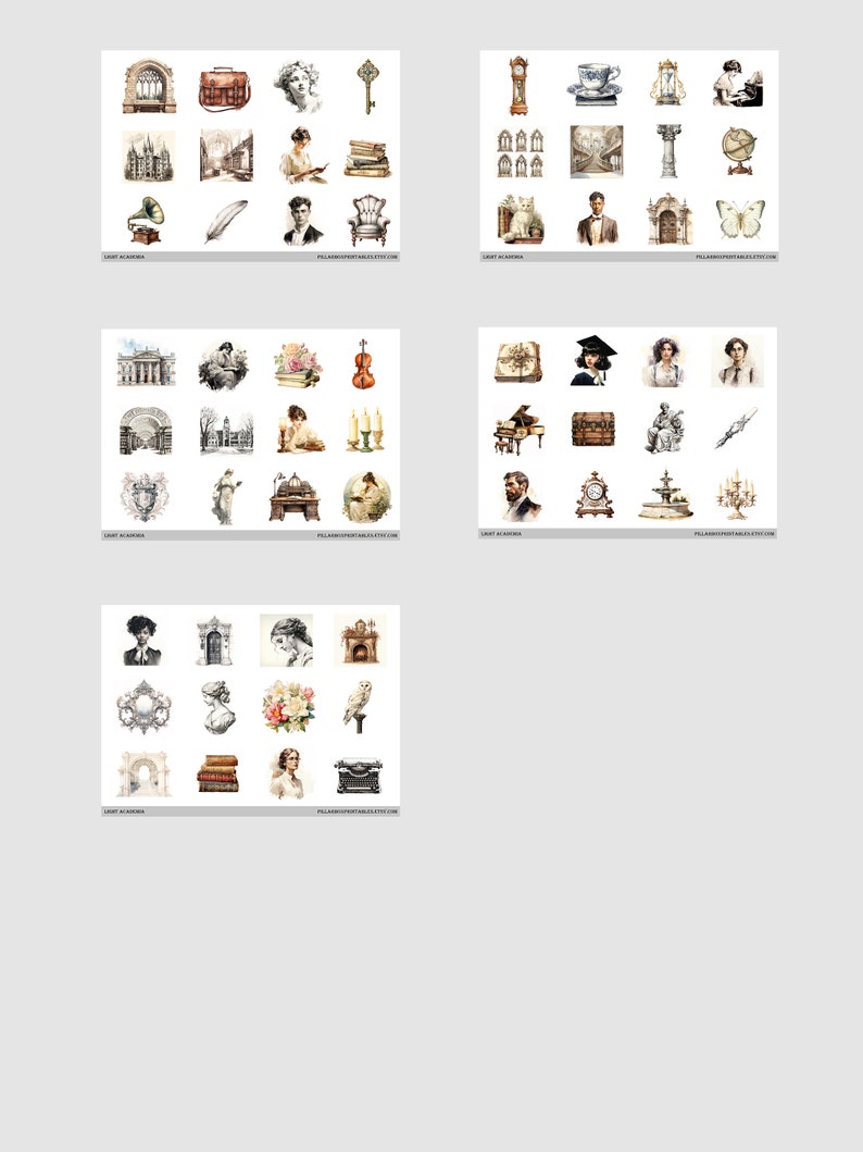 Light Academia Printable Pages // 60 Vintage Inspired Fussy Cut Images ...