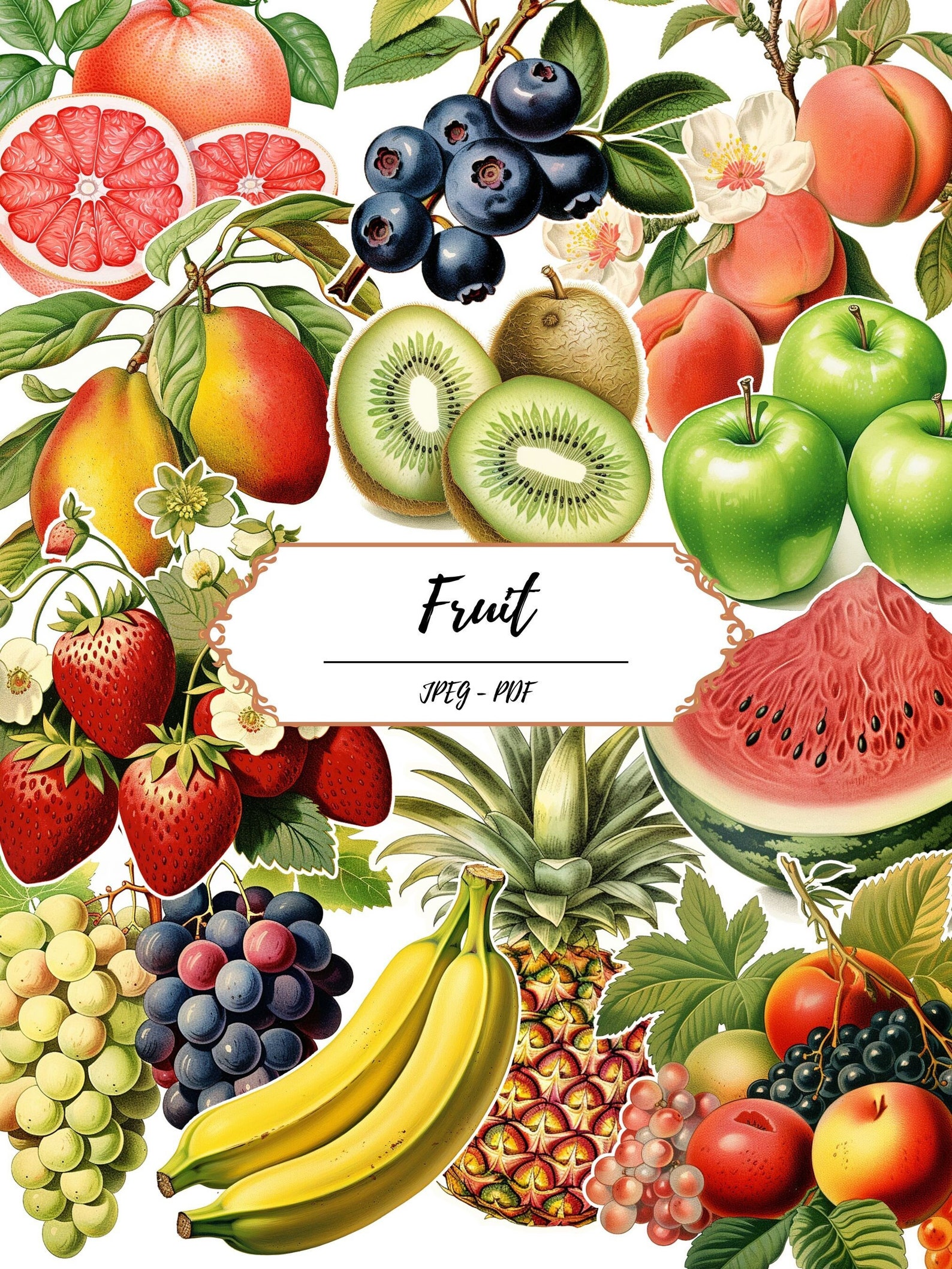 Fruit Fussy Cut Printable Pages // 60 Vintage Inspired Images // PDF ...