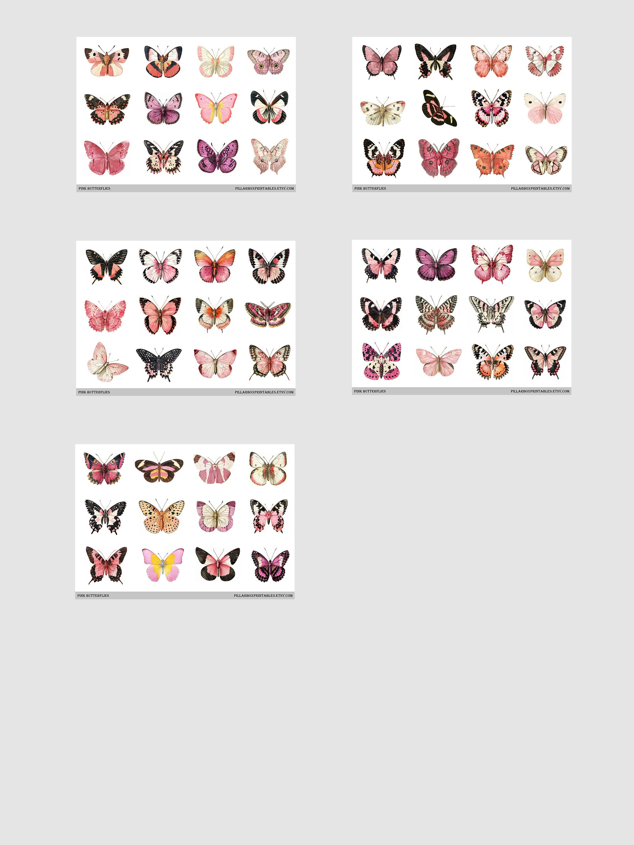Pink Butterfly Printable Pages // 60 Fussy Cut Print at Home Images ...