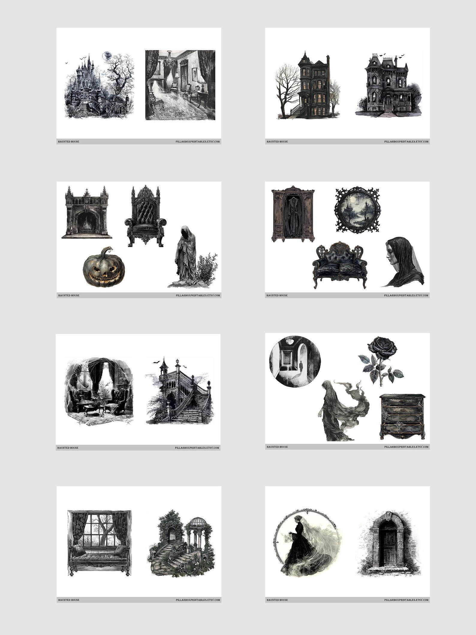 Haunted House Fussy Cut Printable Pages // 60 Vintage Inspired Images ...