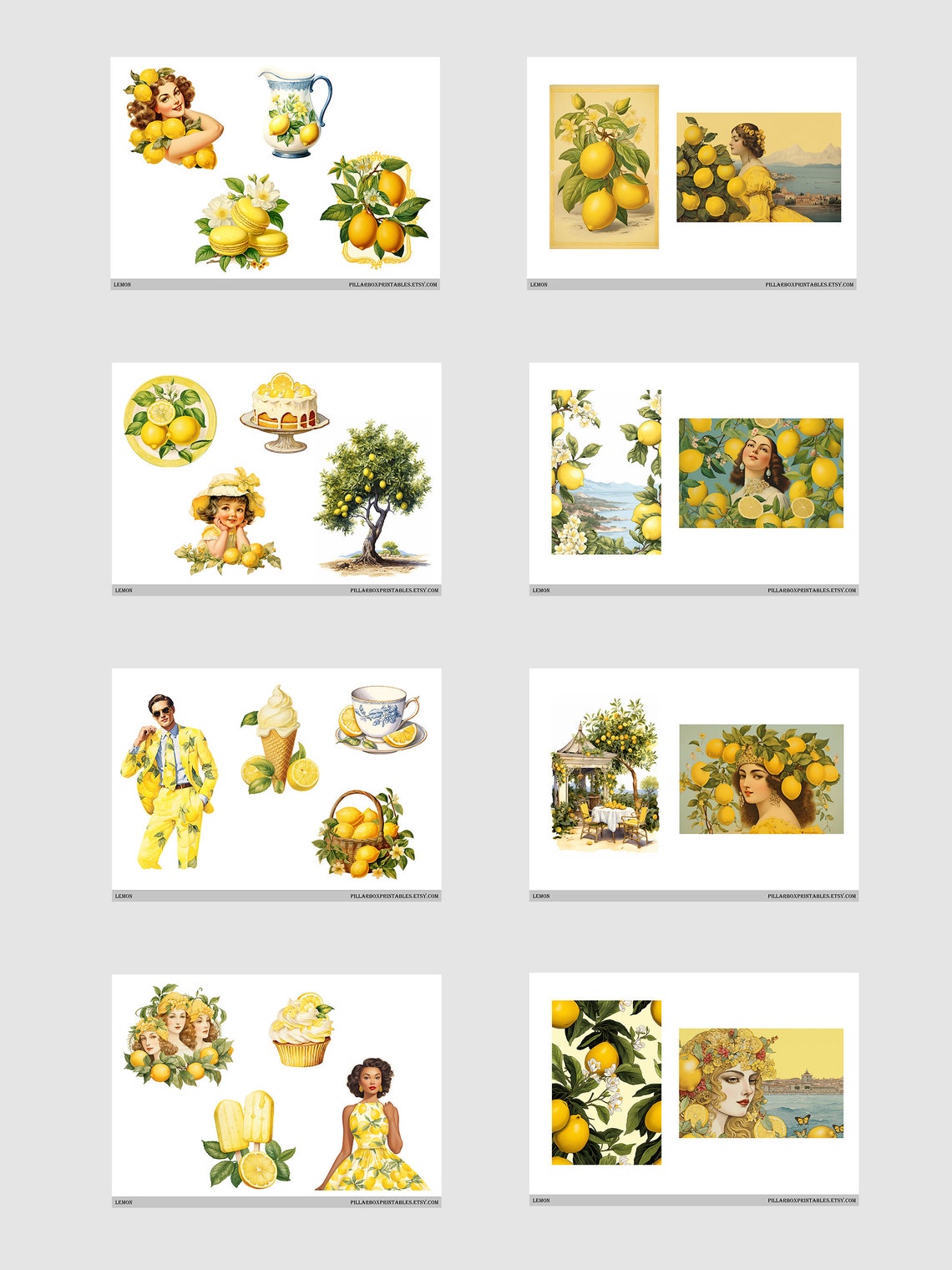 Lemon Themed Printable Pages // 60 Vintage Inspired Fussy Cut Images ...