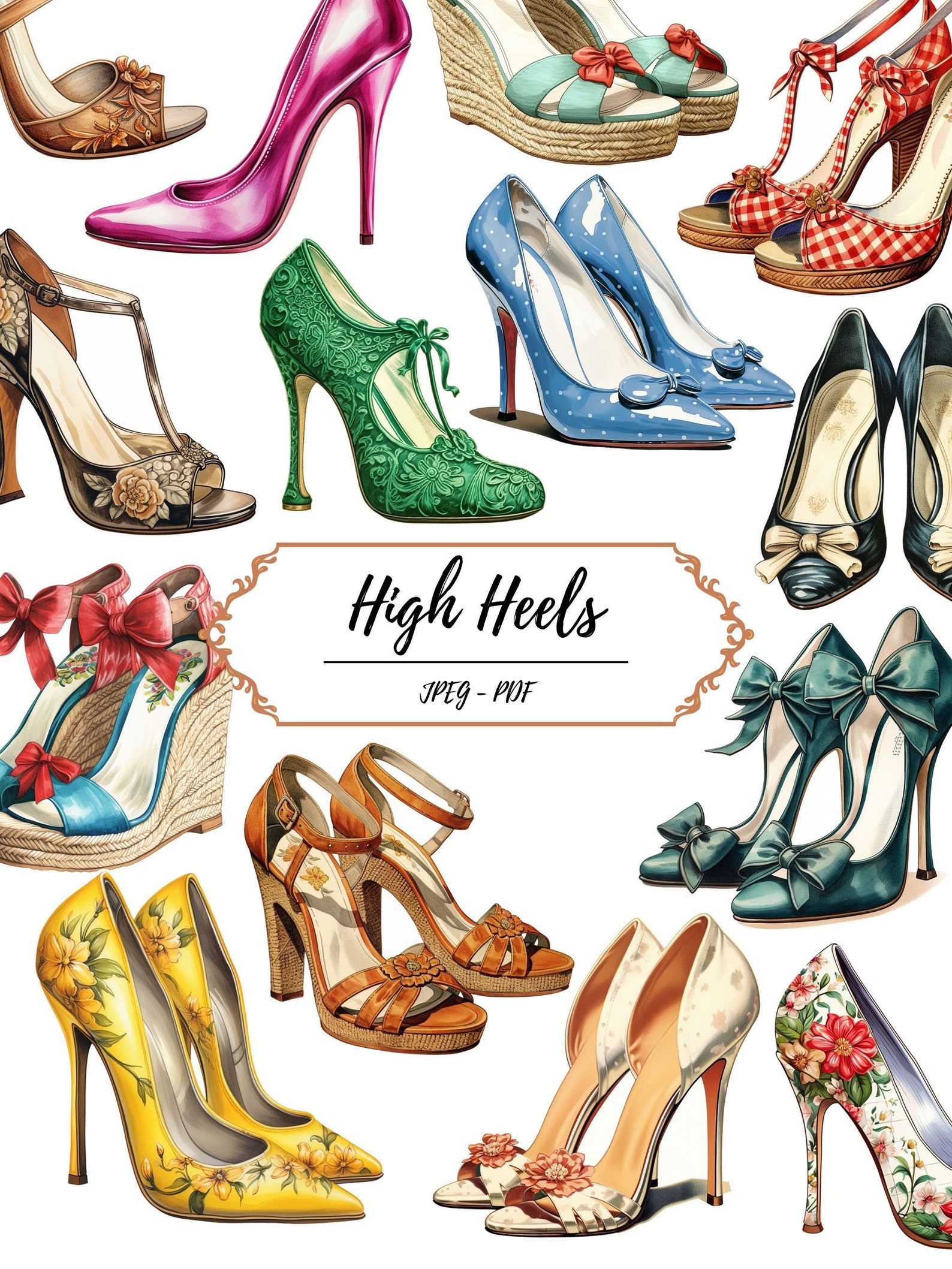 High Heel Shoes Printable Pages // 60 Fussy Cut Digital Images // JPEG ...