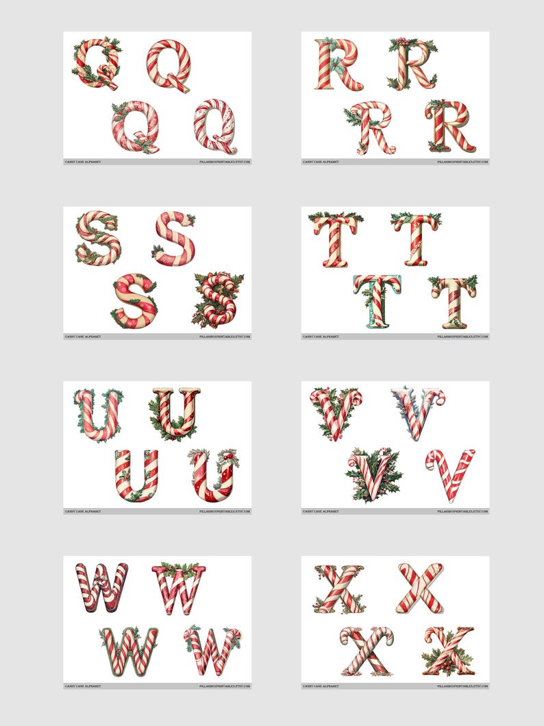 Candy Cane Alphabet Printable Pages // 104 Fussy Cut Images ...