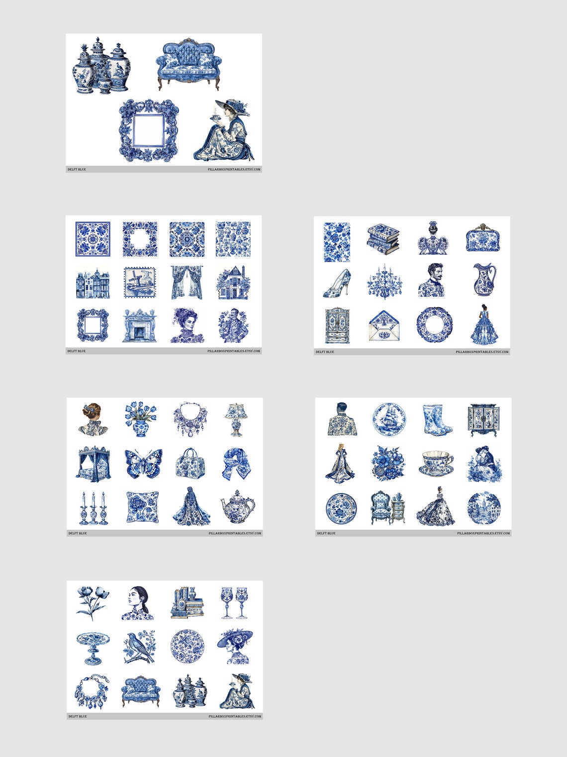 Delft Blue Fussy Cut Printable Pages // 60 Print at Home Clip Art ...