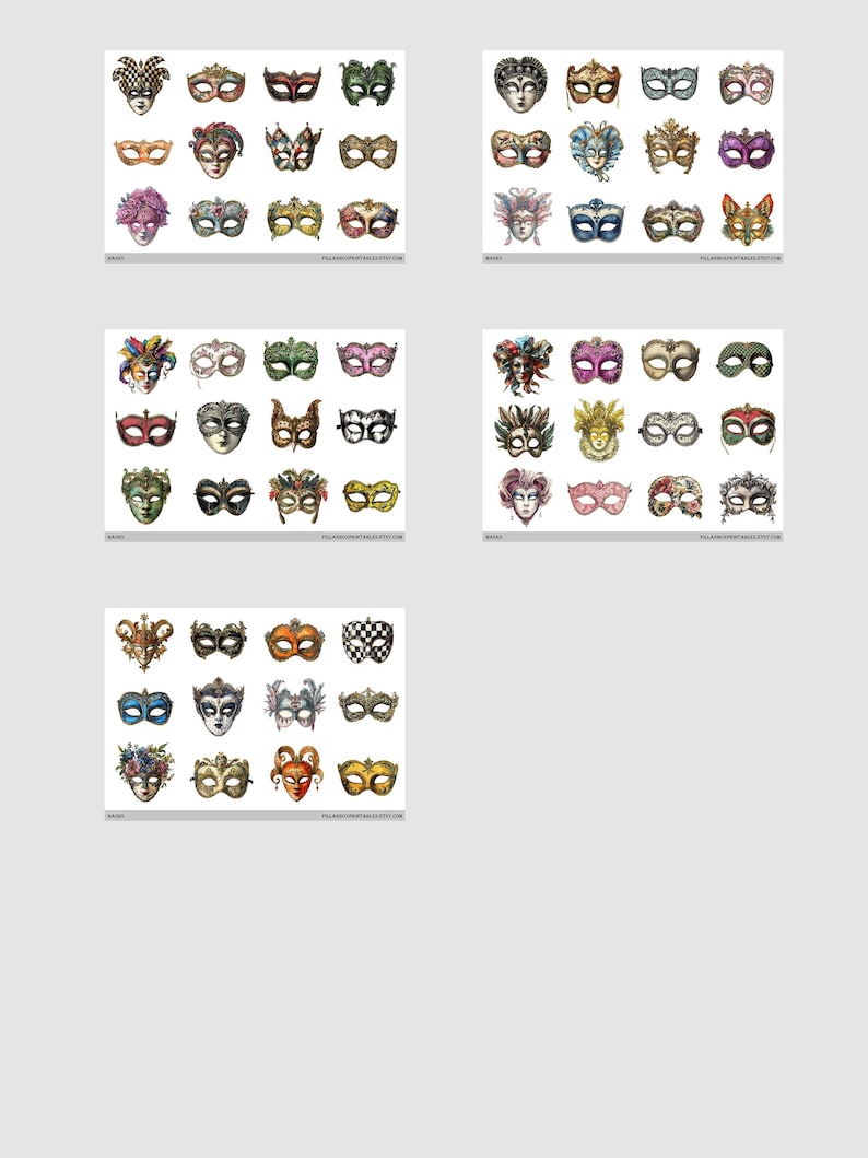 Masks Fussy Cut Printable Pages // 60 Vintage Inspired Images ...