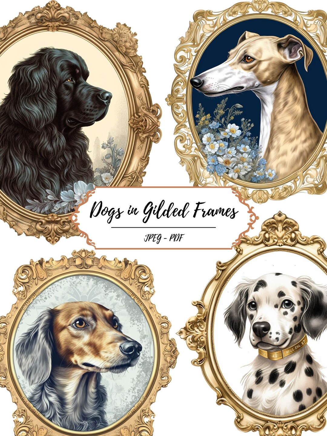 Dogs in Gilded Frames Digital Ephemera Printable Pages // 60 Vintage ...