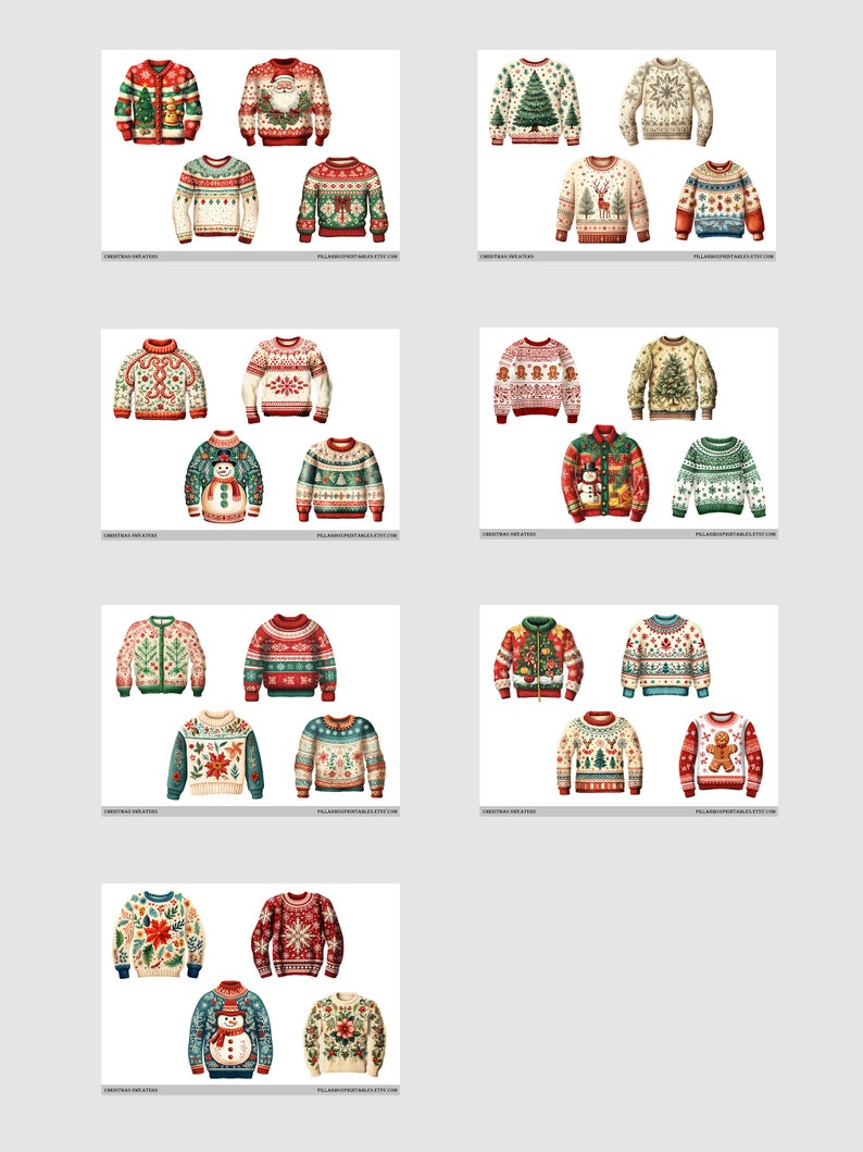 Christmas Sweaters Printable Pages // 60 Fussy Cut Images // Xmas ...