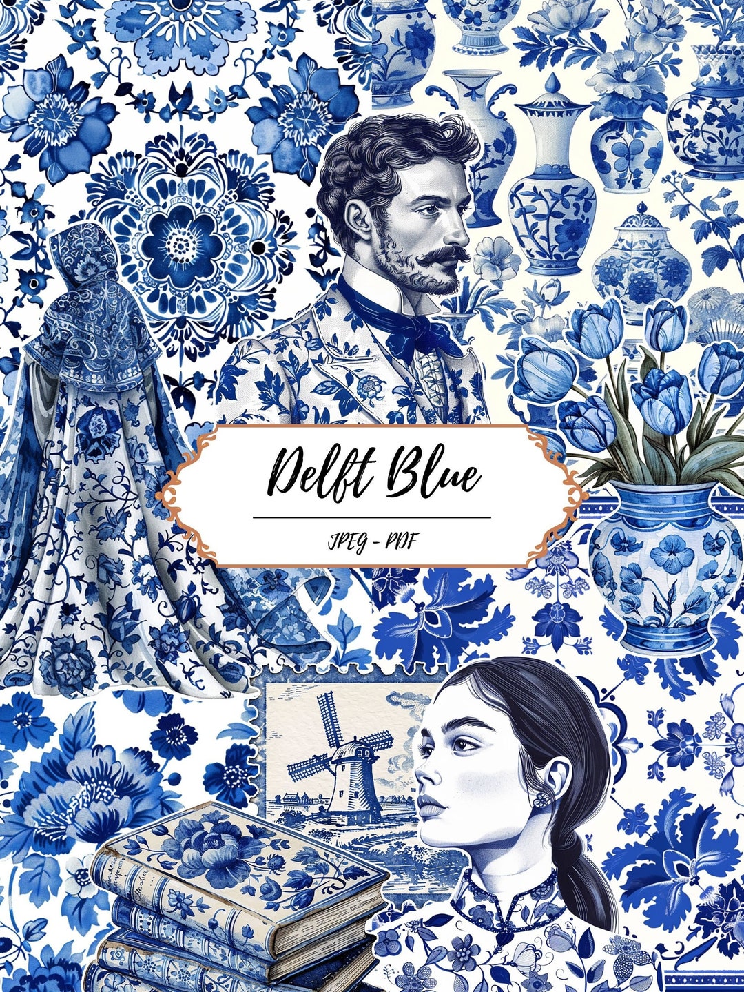 Delft Blue Fussy Cut Printable Pages // 60 Print at Home Clip Art ...
