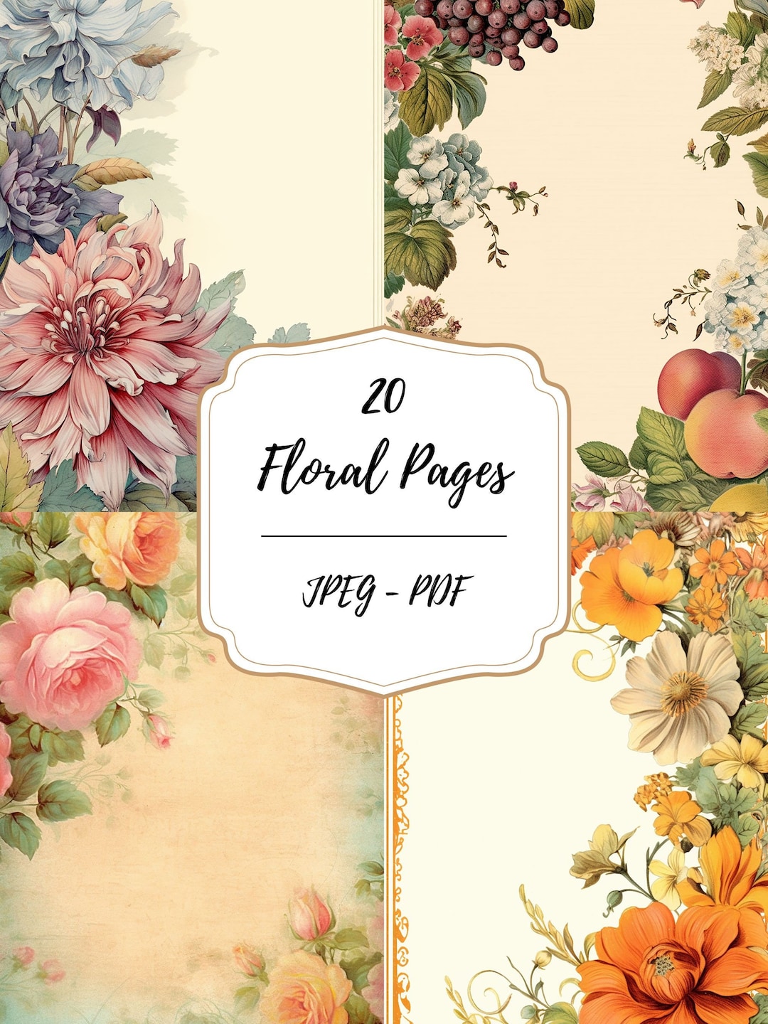 Floral Printable Journal Pages // 20 Vintage Inspired Flower - Etsy