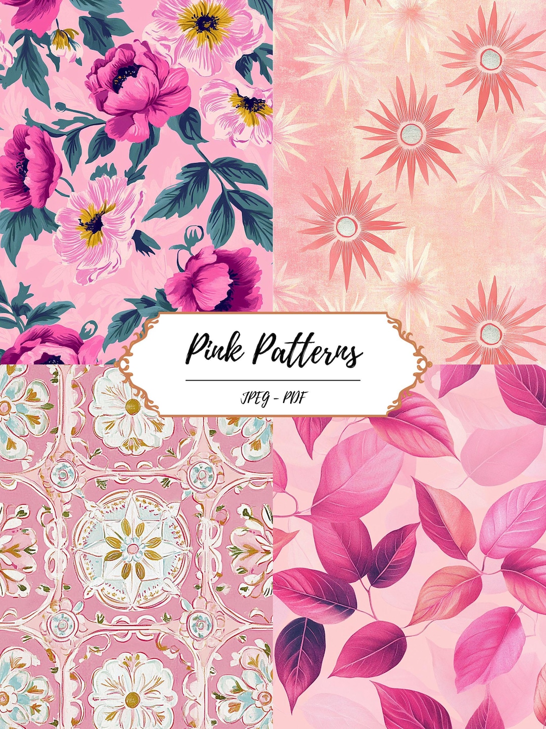 Pink Printable Pattern Pages // 25 Print at Home Patterns // JPEG PDF ...