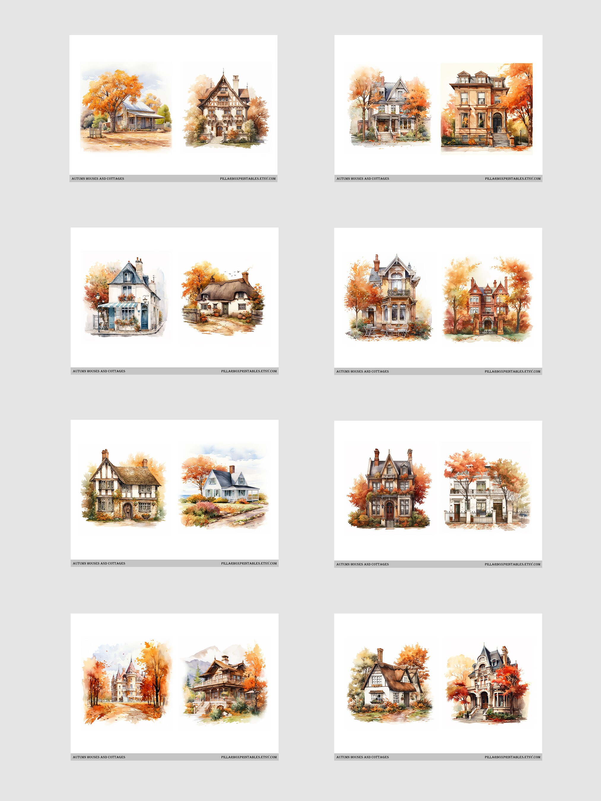 Autumn Houses and Cottages Printable Pages // 60 Watercolour Style ...