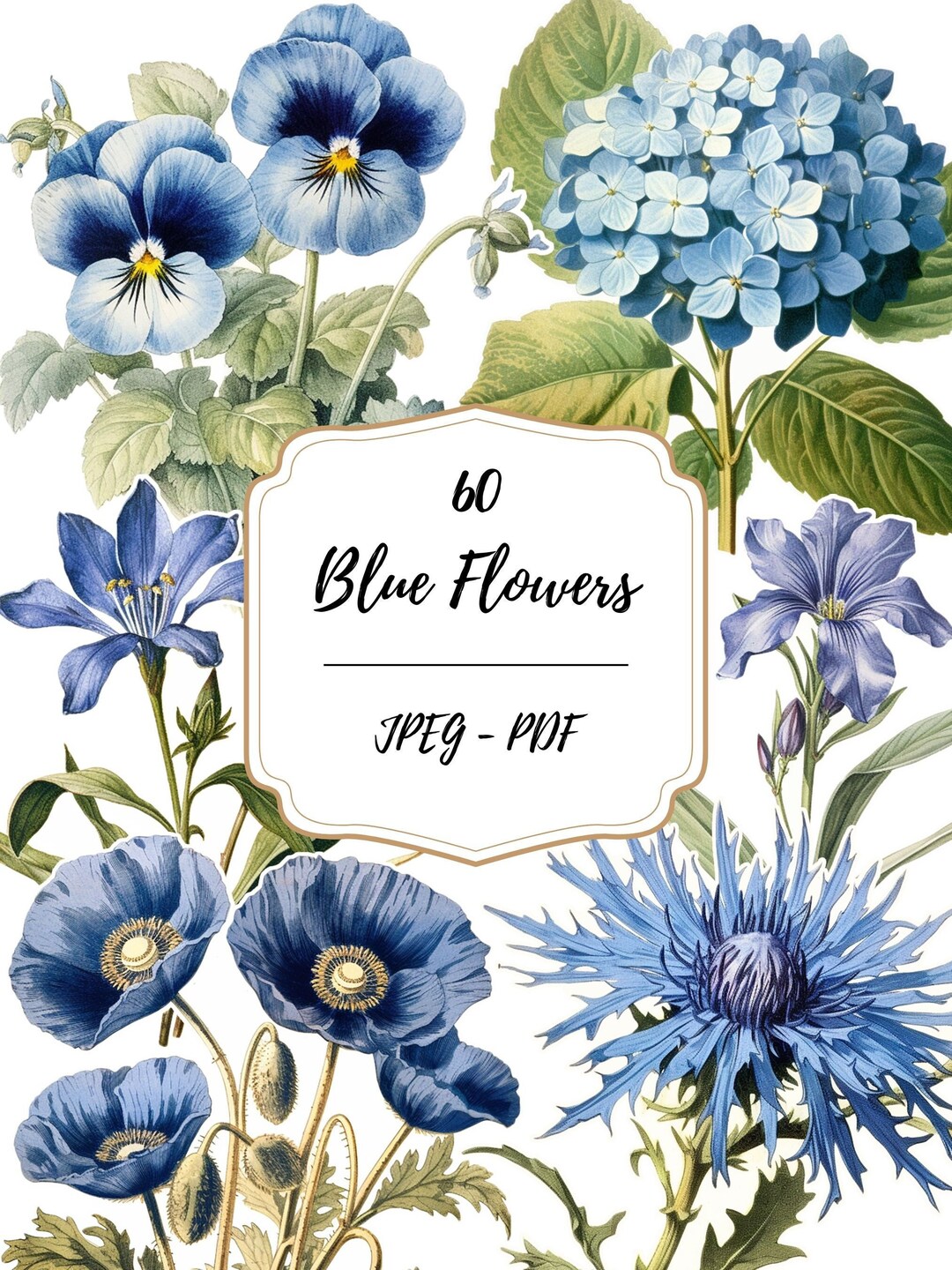 Blue Flowers Digital Ephemera Printable Pages // 60 Vintage - Etsy