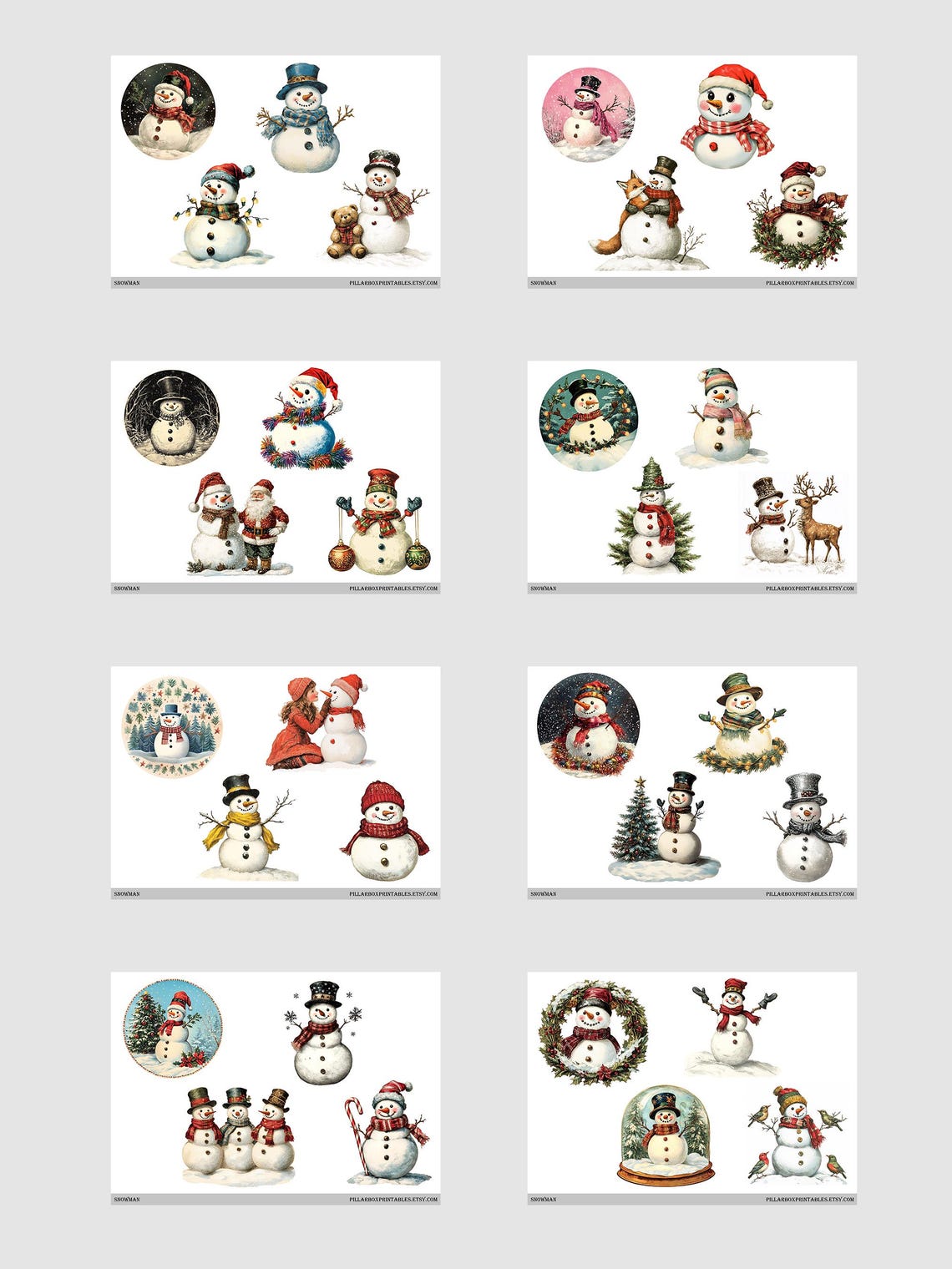 Snowman Printable Craft Pages // 60 Fussy Cut Clip Art Images ...
