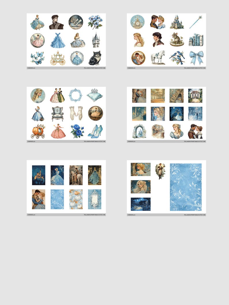 Cinderella Printable Pages // 60 Fussy Cut Images // Fairy Tale Clip ...