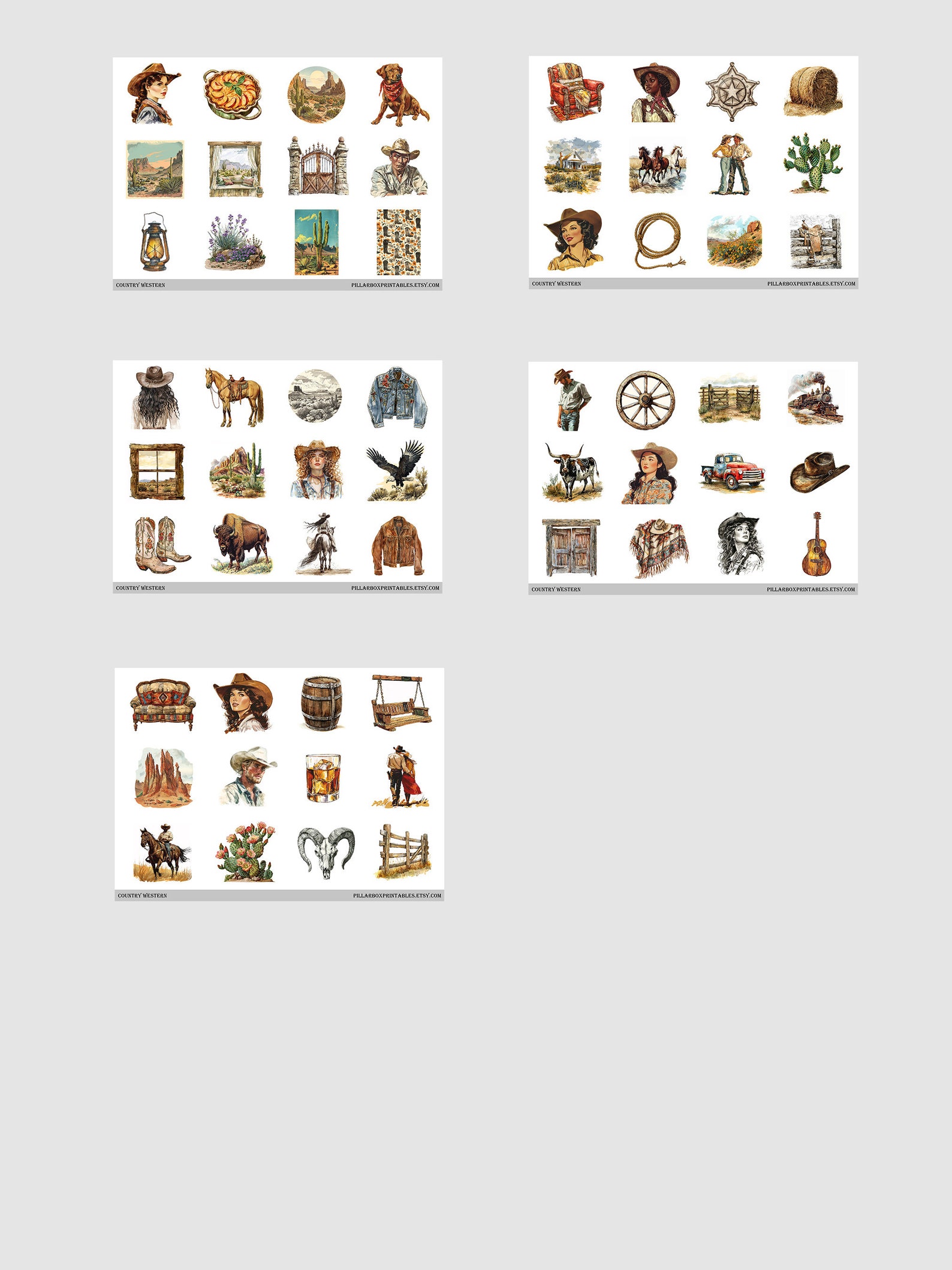 Country Western Printable Page Set // 60 Vintage Inspired Fussy Cut ...