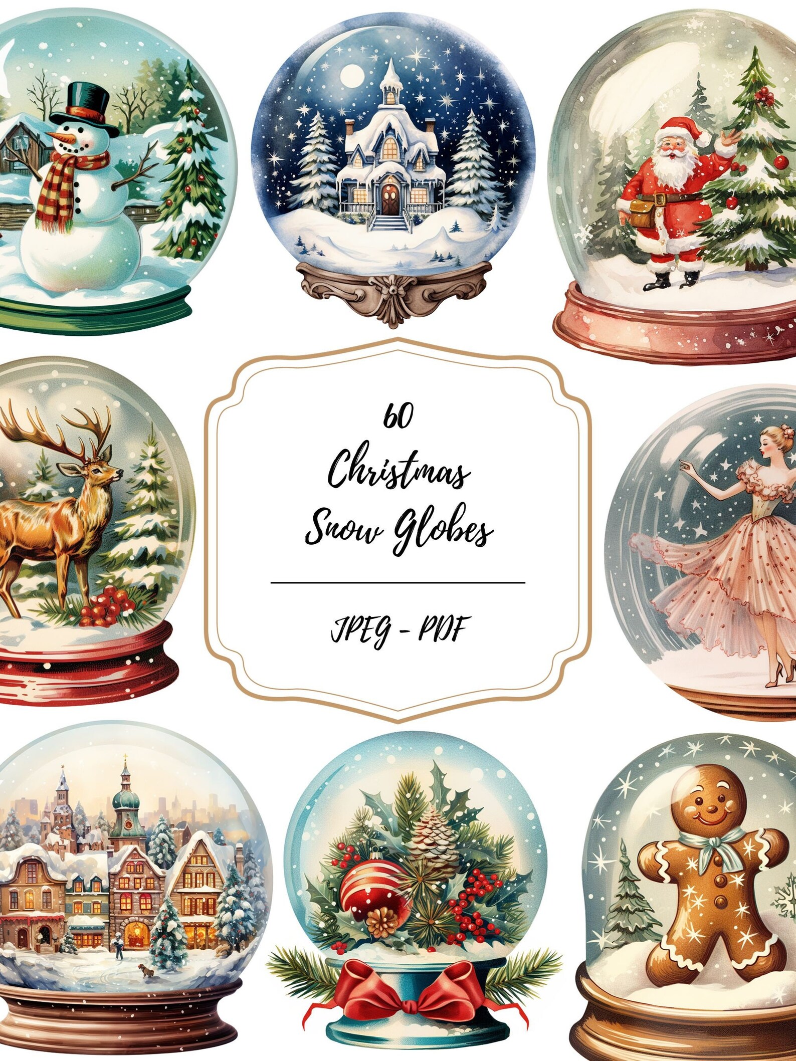 Christmas Snow Globes Printable Pages // 60 Fussy Cut Images - Etsy