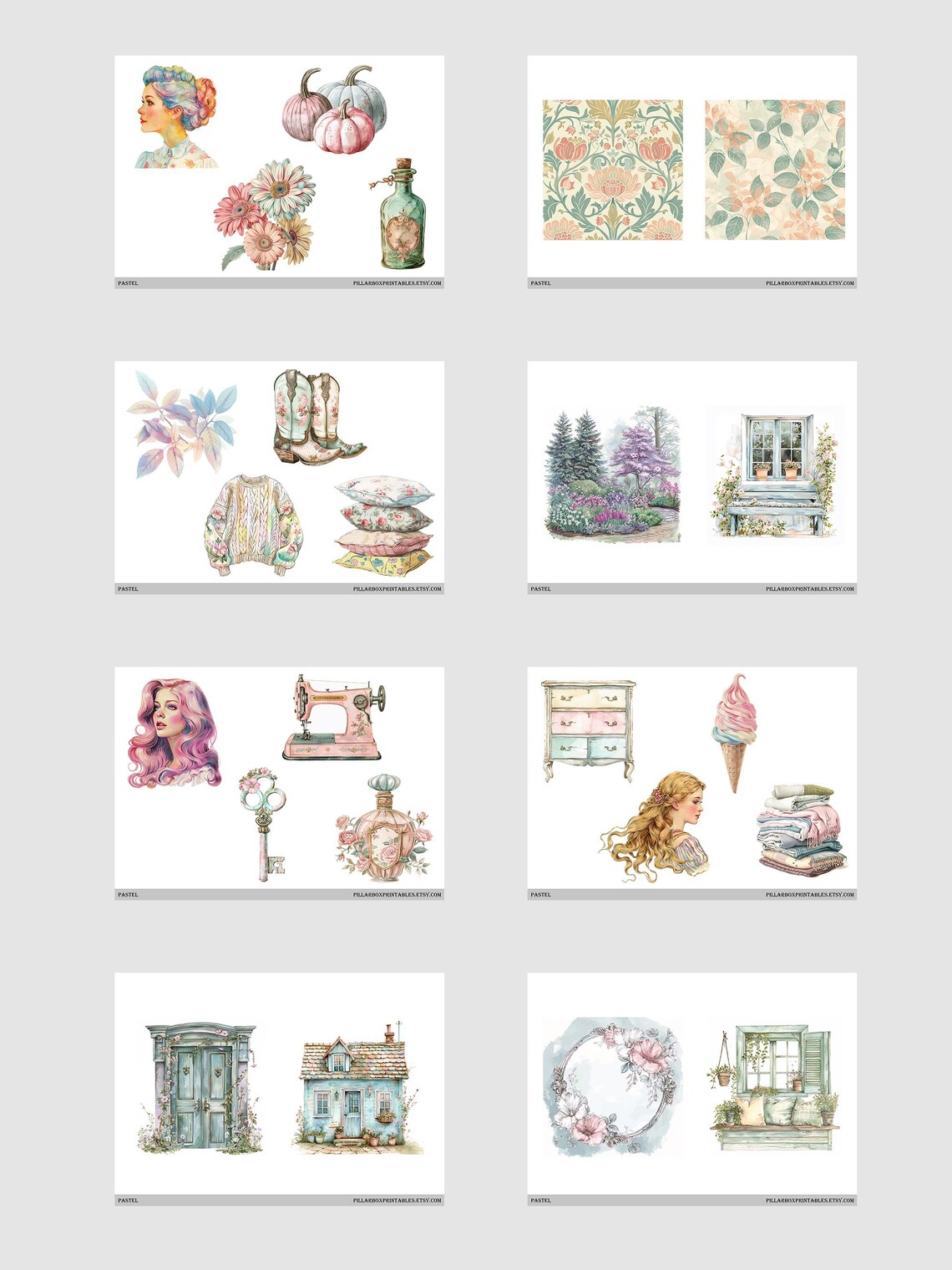 Pastel Theme Printable Pages // 60 Fussy Cut Clip Art Images // Pretty ...