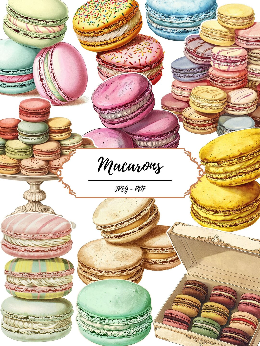 Macarons Fussy Cut Printable Pages // 60 Vintage Inspired Images ...