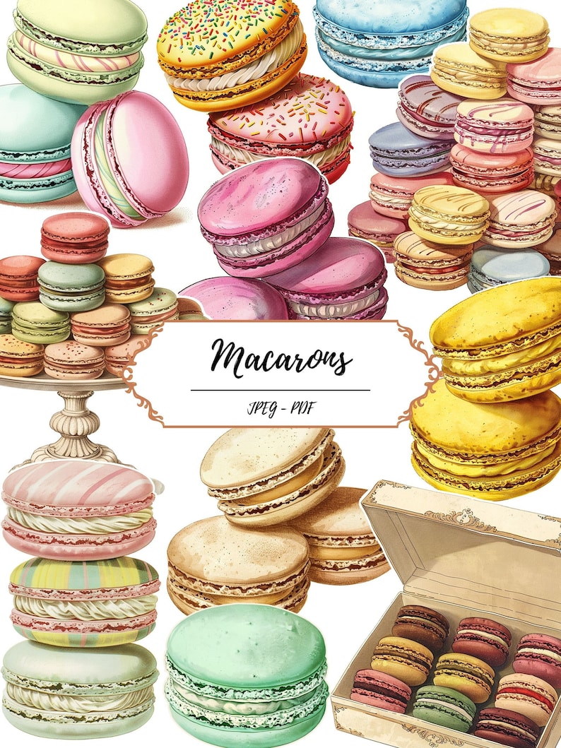 Macarons Fussy Cut Printable Pages // 60 Vintage Inspired Images ...