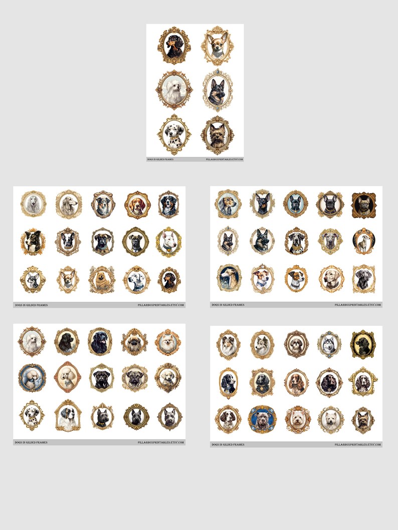 Dogs in Gilded Frames Digital Ephemera Printable Pages // 60 Vintage ...