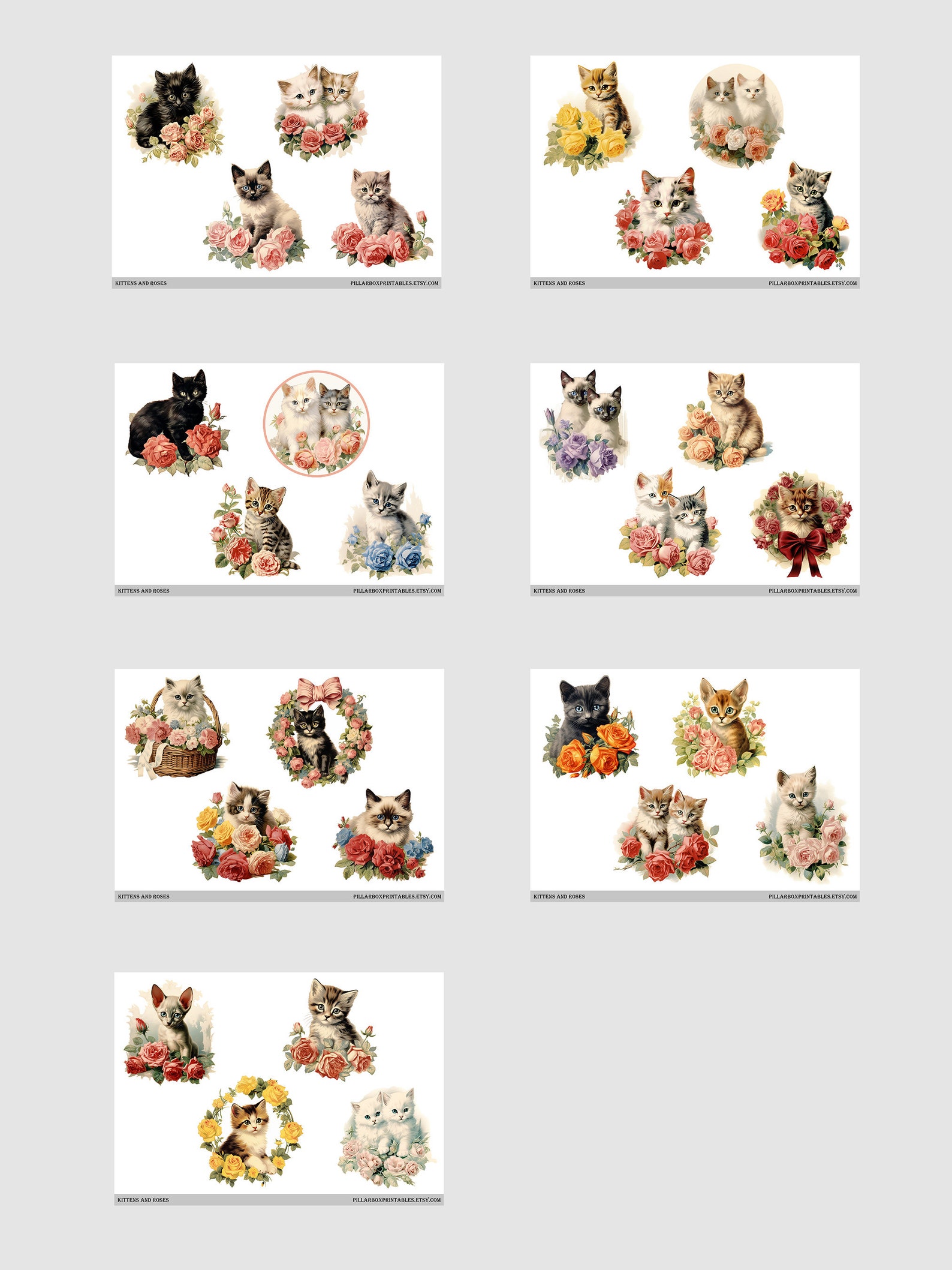 Kittens and Roses Printable Pages // 60 Vintage Inspired Fussy Cut ...
