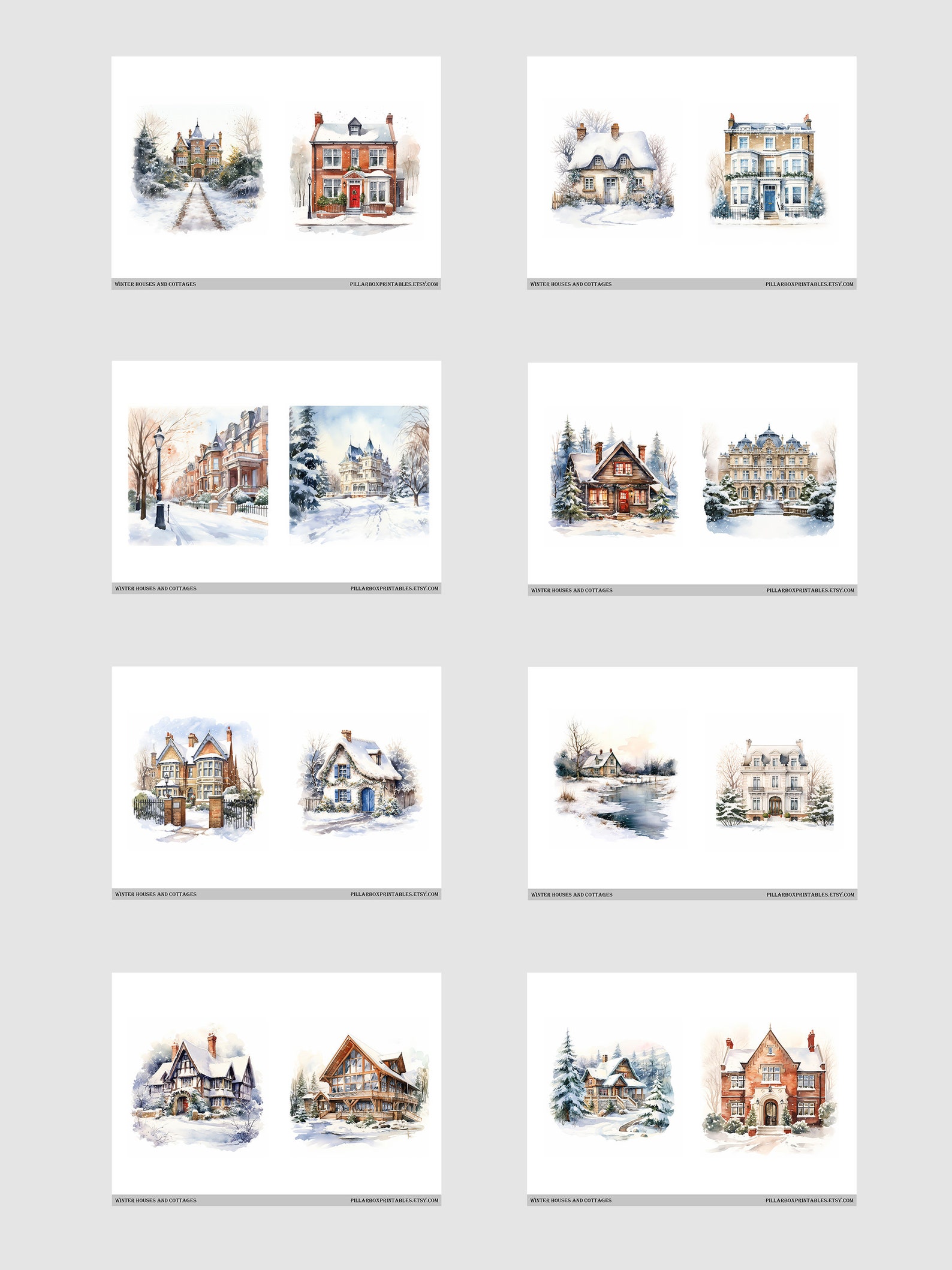 Winter Houses and Cottages Printable Pages // 60 Watercolour Style ...