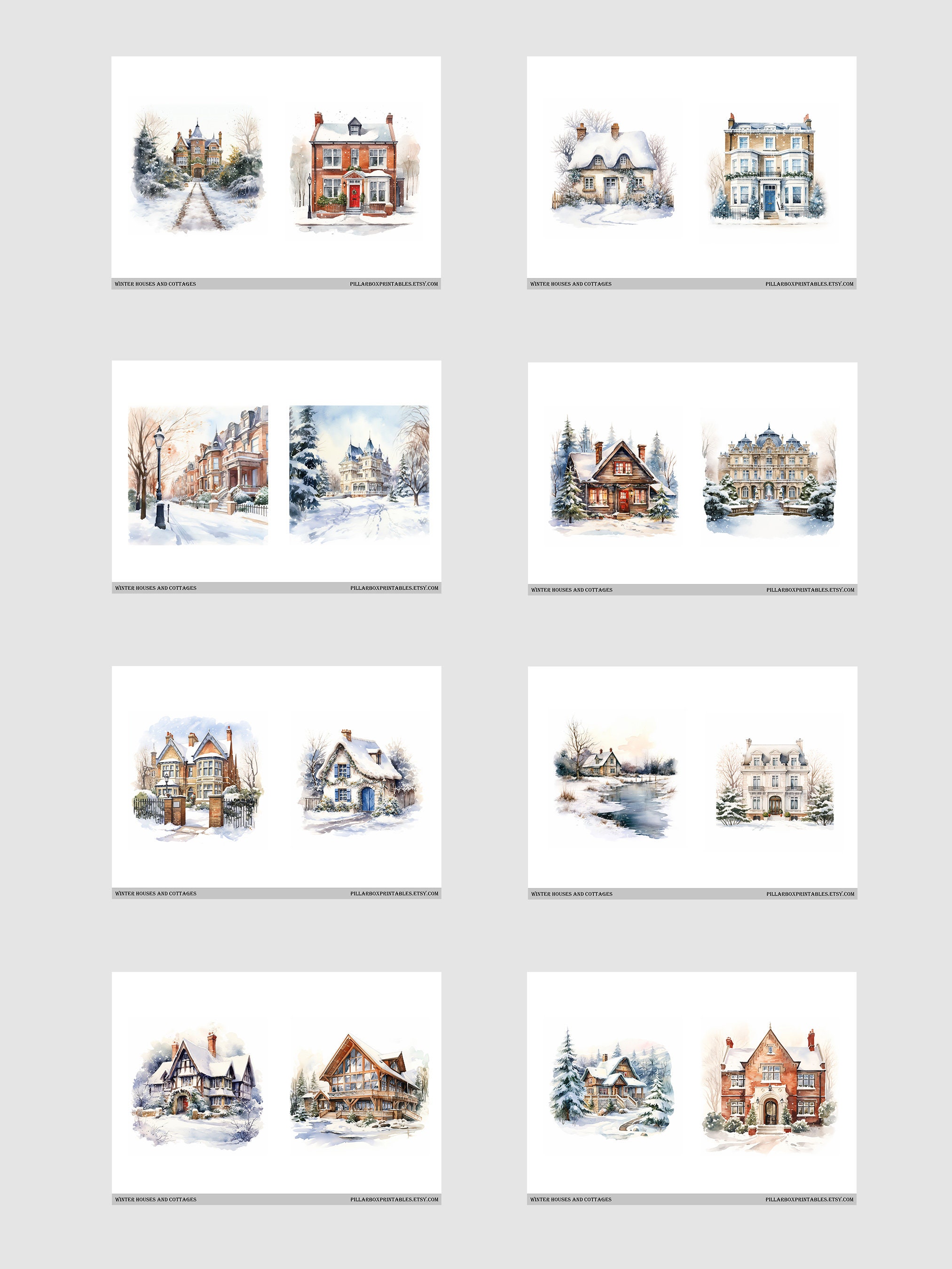 Winter Houses and Cottages Printable Pages // 60 Watercolour Style ...