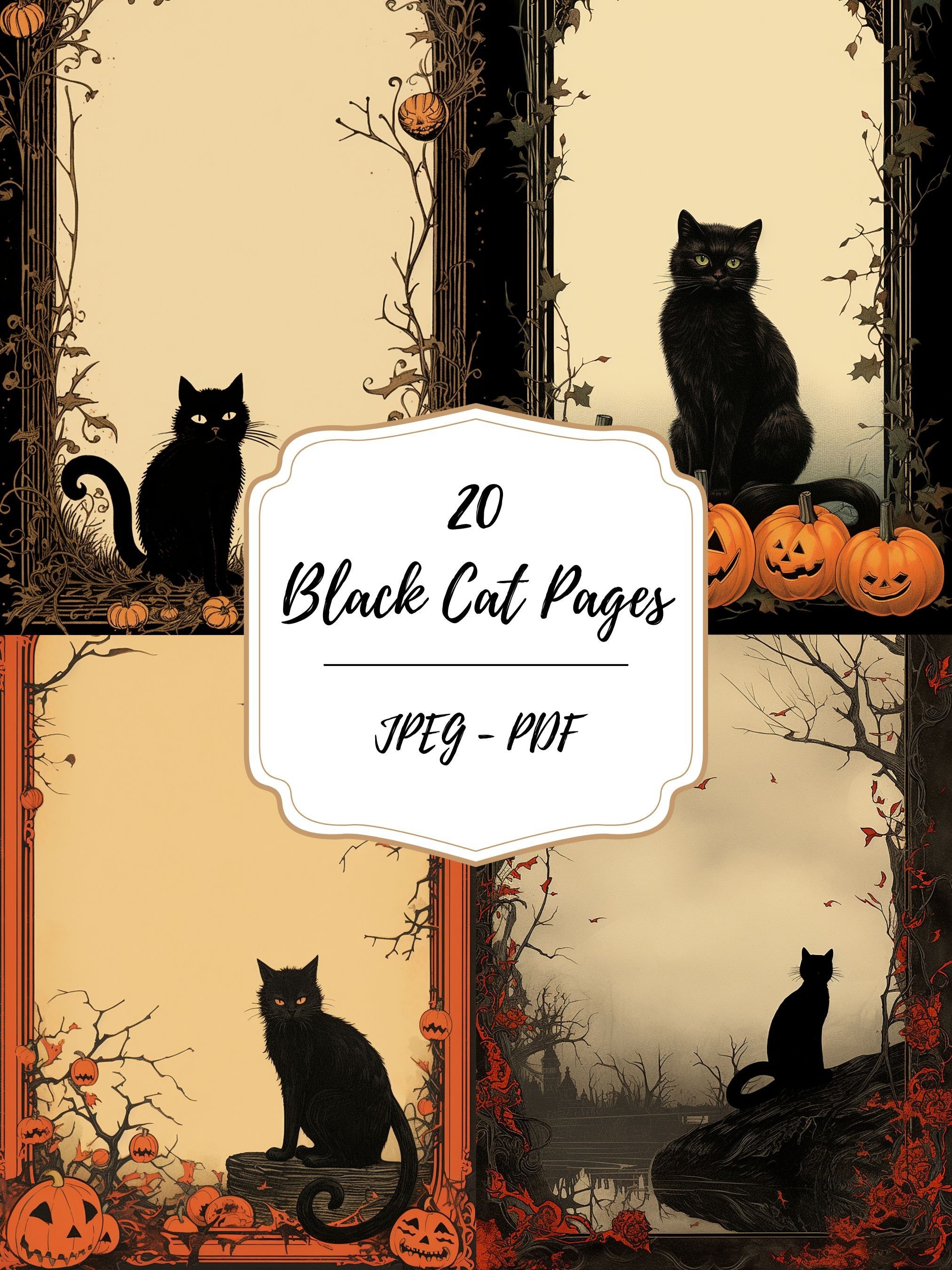 Black Cat Printable Journal Pages // 20 Digital Ephemera - Etsy