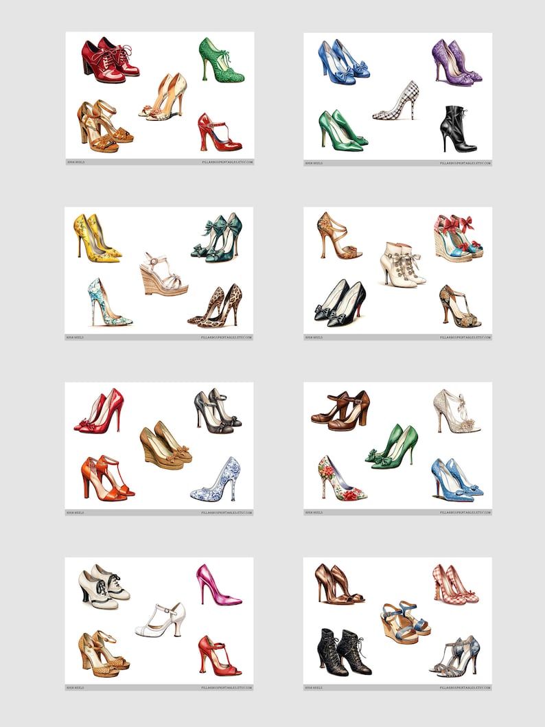 High Heel Shoes Printable Pages // 60 Fussy Cut Digital Images // JPEG ...