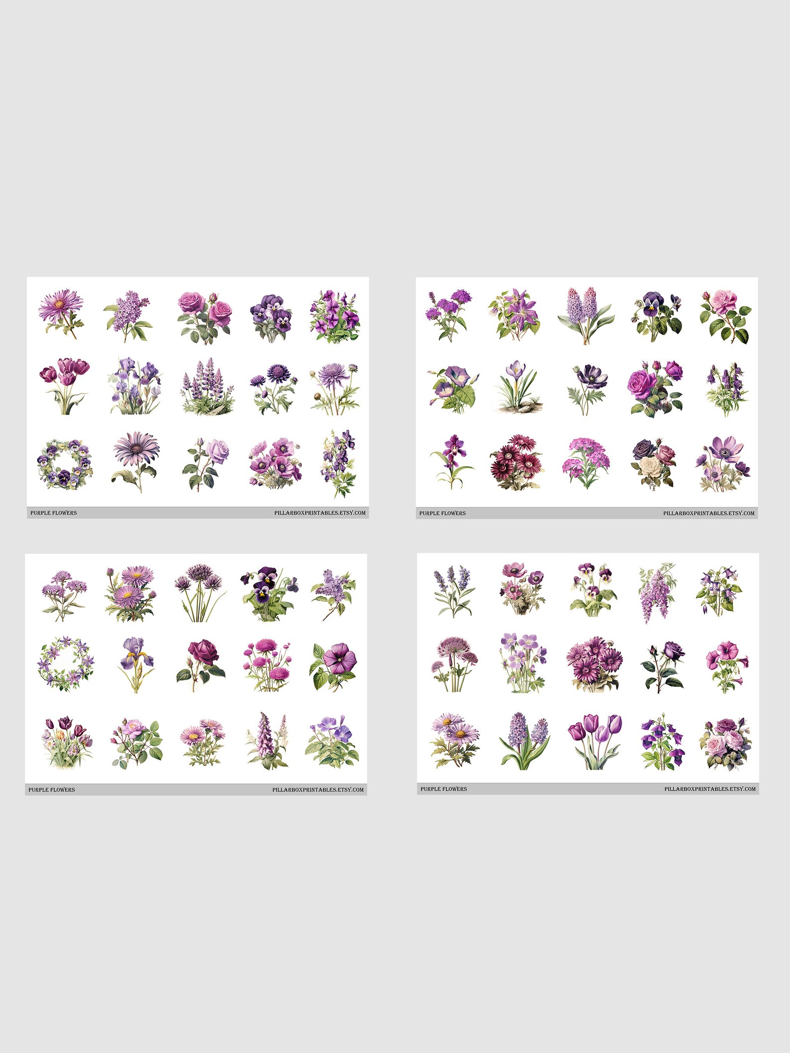 Purple Flowers Printable Pages // 60 Vintage Inspired Fussy Cut Images ...