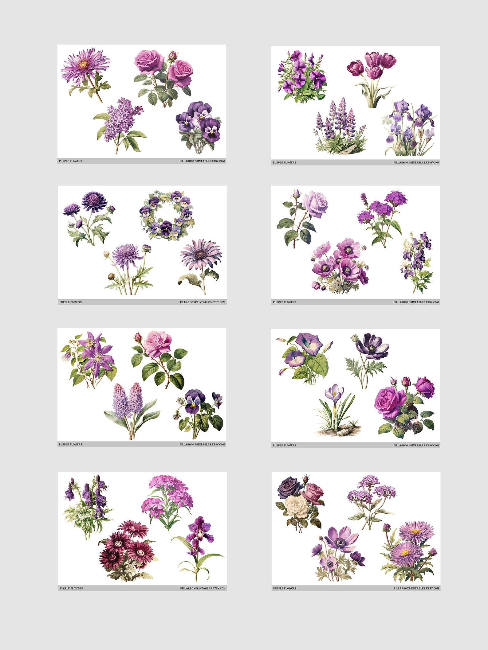 Purple Flowers Printable Pages // 60 Vintage Inspired Fussy Cut Images ...