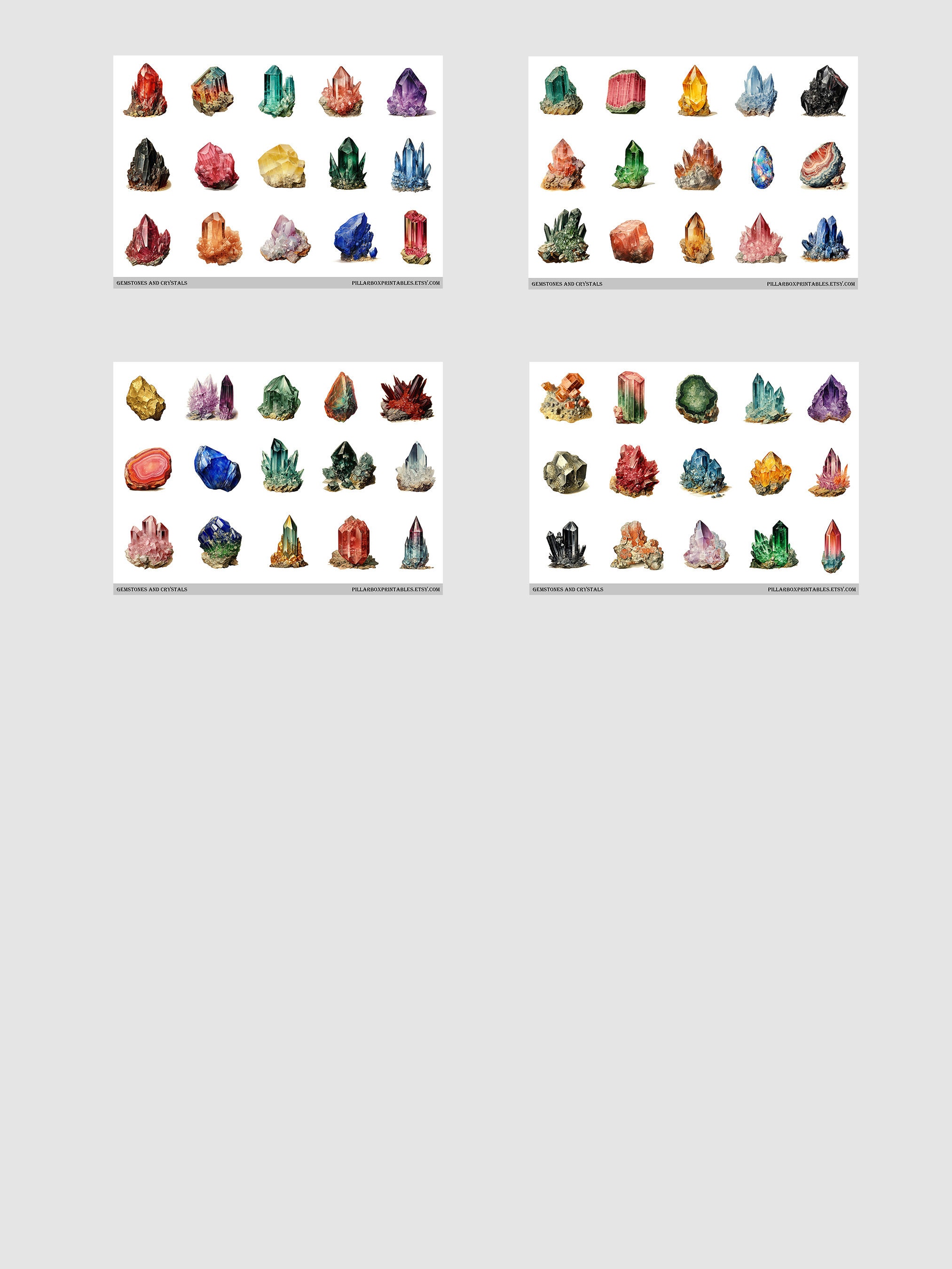 Gemstones and Crystals Printable Pages // 60 Vintage Inspired Fussy Cut ...