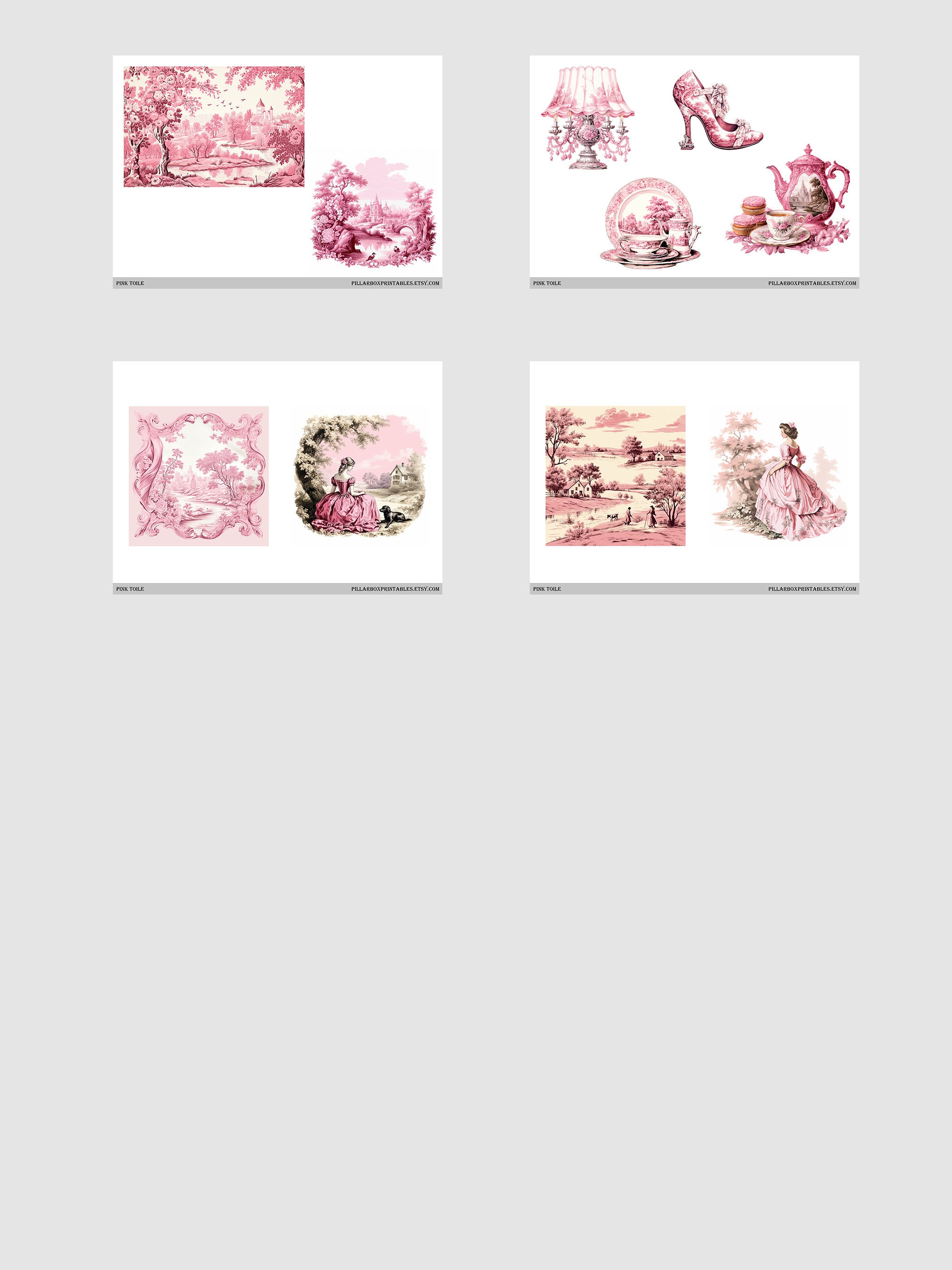 Pink Toile De Jouy Printable Pages // 60 Fussy Cut Images // Digital ...