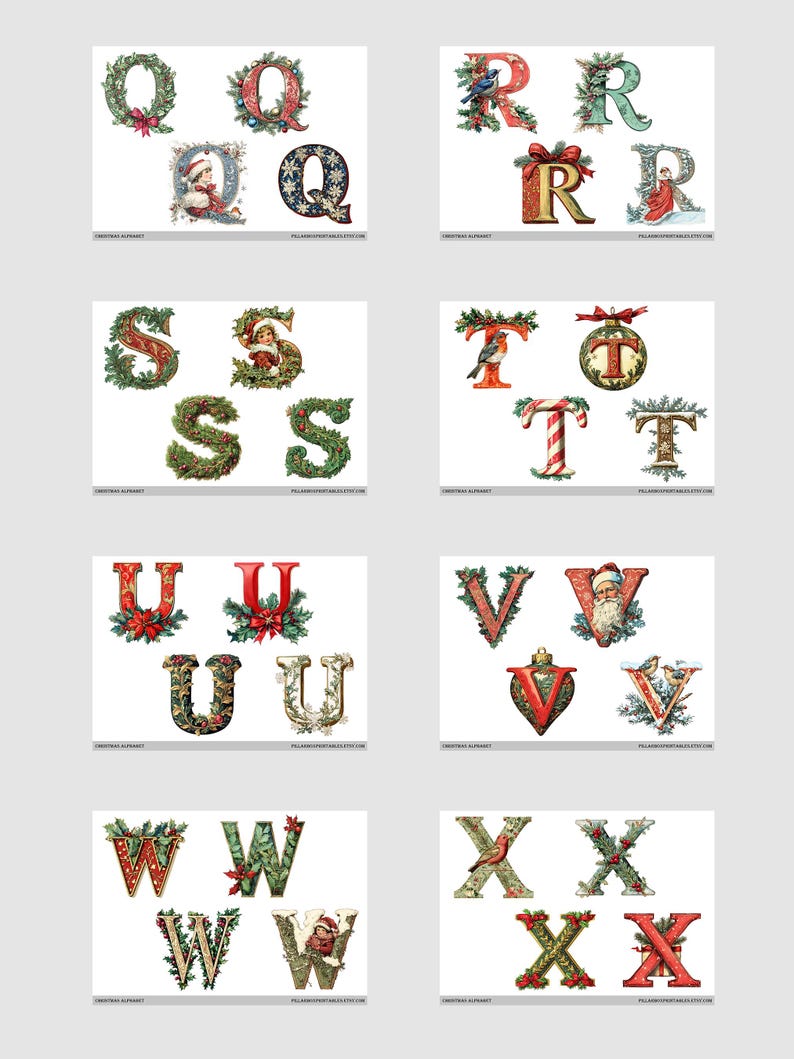 Christmas Alphabet Printable Pages // 104 Fussy Cut Images // Holiday ...