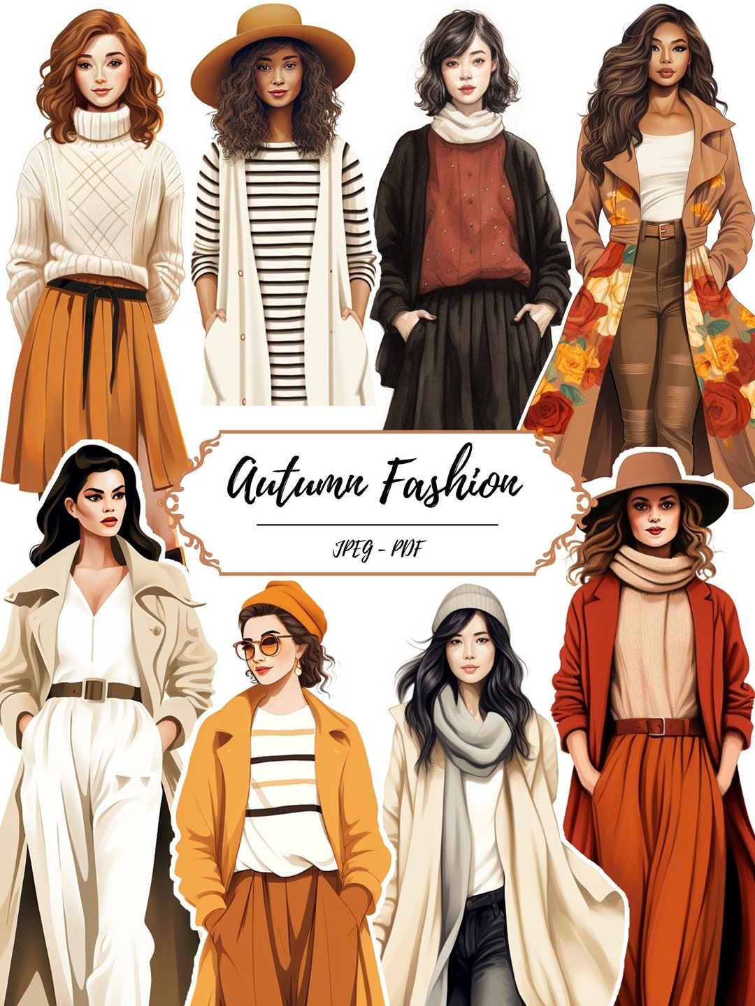 Autumn Fashion Printable Pages // 60 Fussy Cut Images // Womens Fall ...