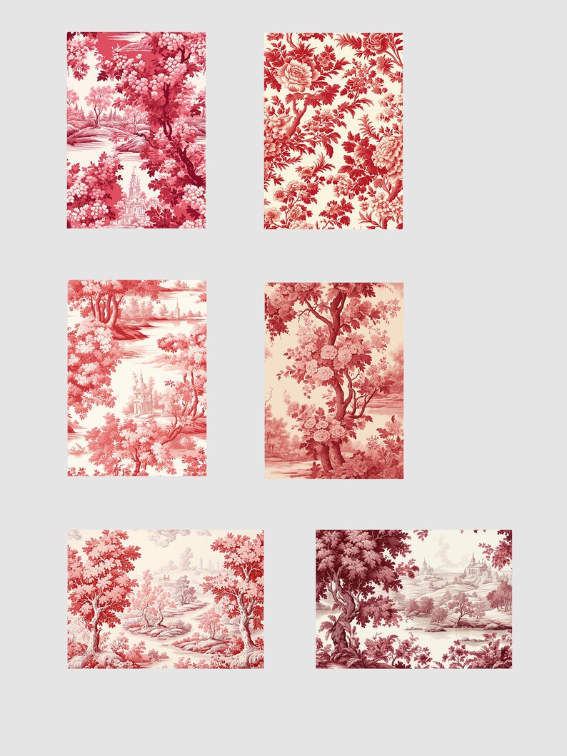 Red Toile De Jouy Printable Pages // 60 Fussy Cut Images // Fashion ...