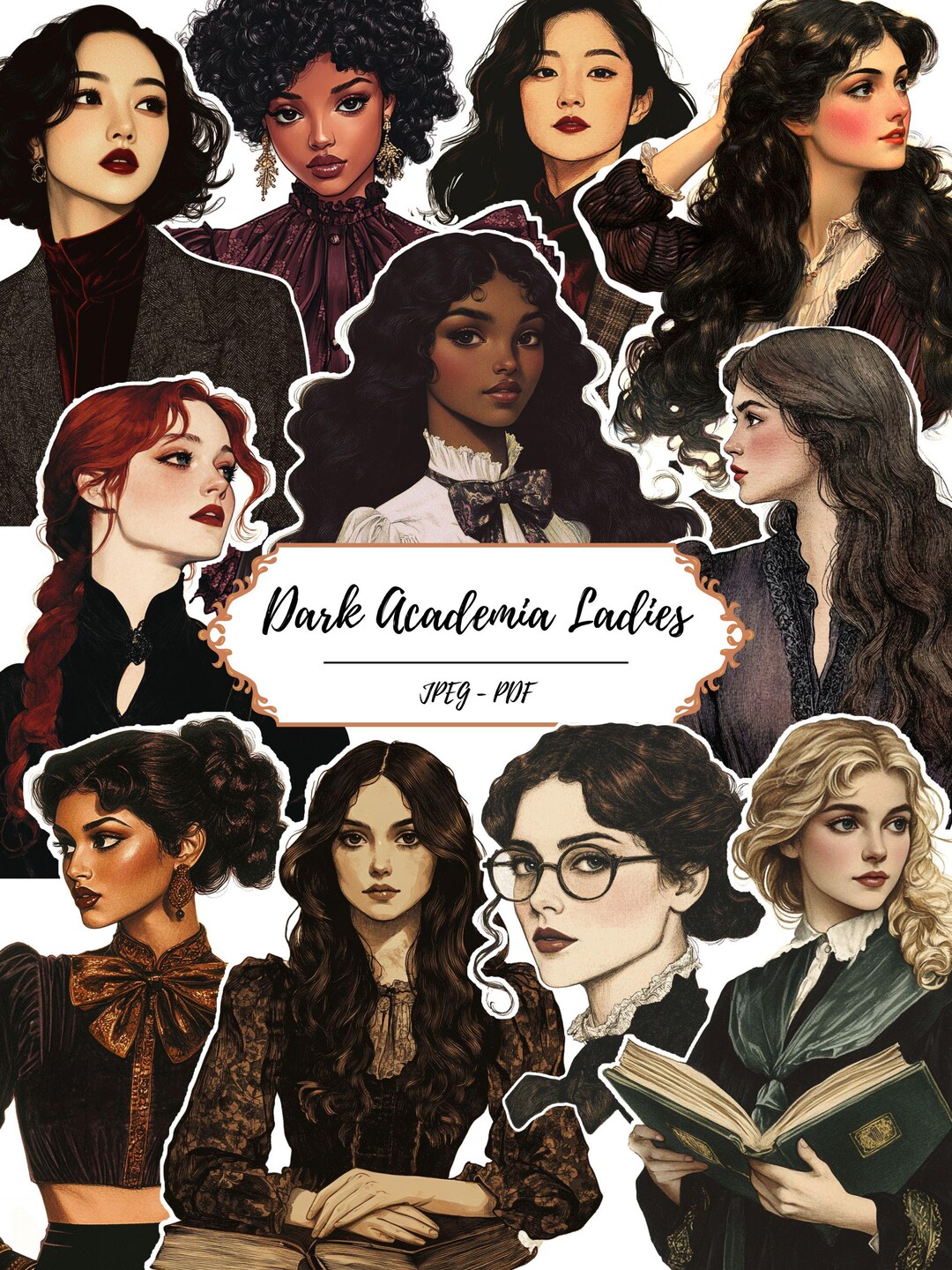 Dark Academia Ladies Printable Pages // 60 Fussy Cut Clip Art Images ...