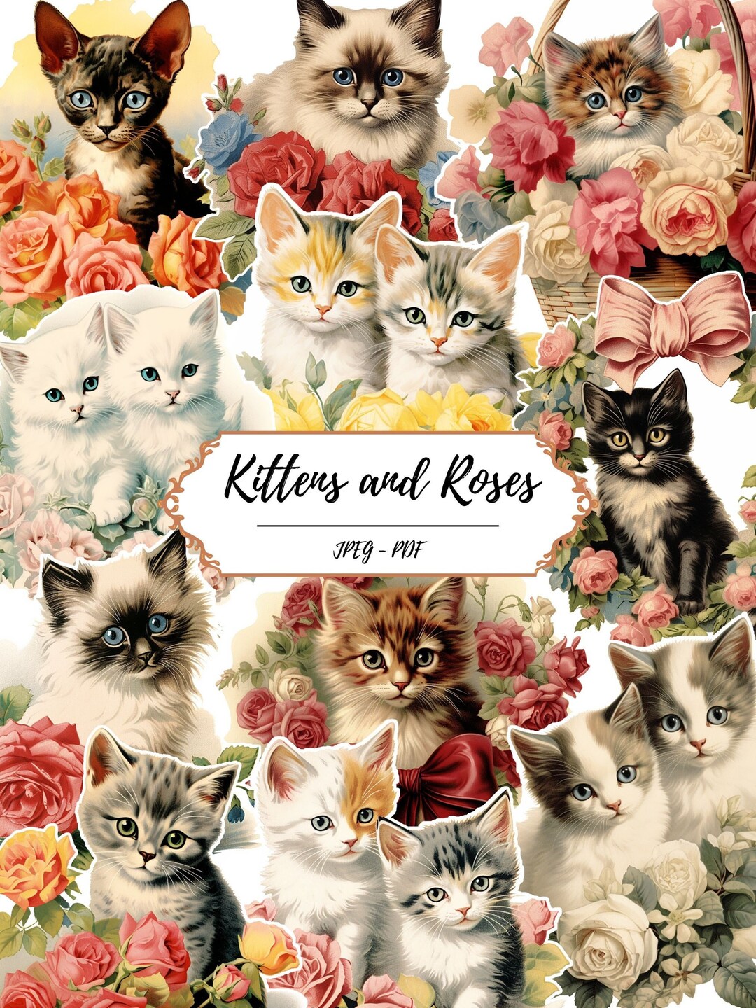 Kittens and Roses Printable Pages // 60 Vintage Inspired Fussy Cut ...