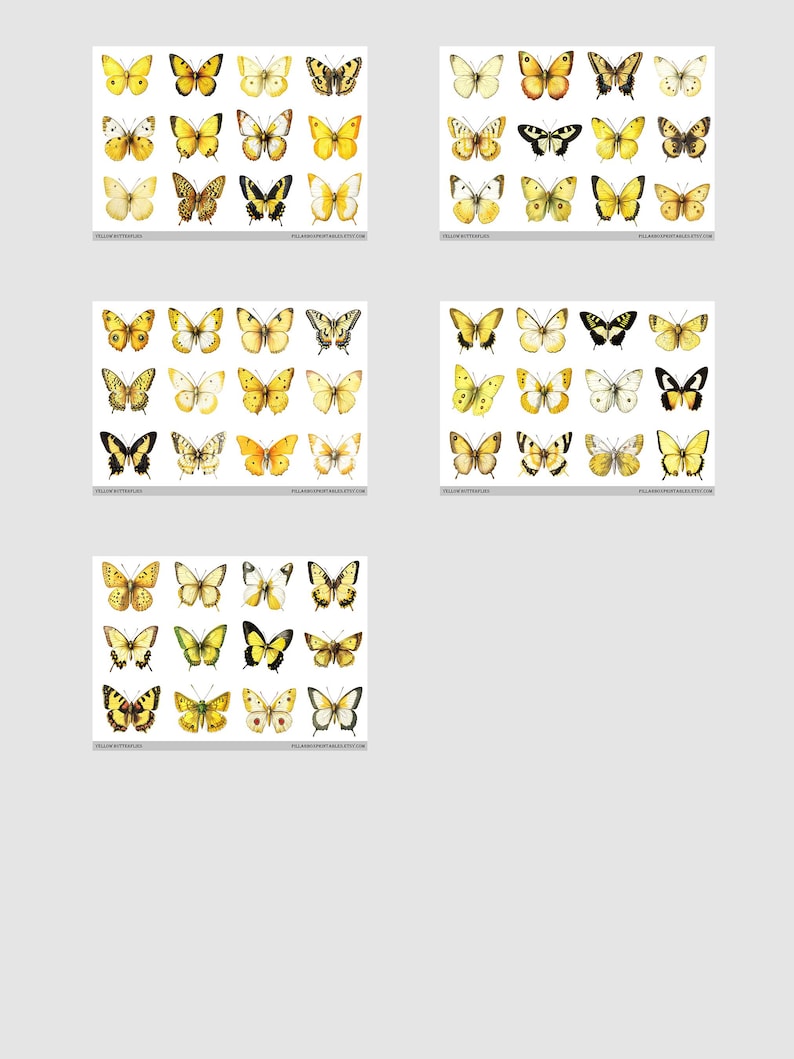 Yellow Butterfly Printable Pages // 60 Vintage Inspired Fussy Cut ...