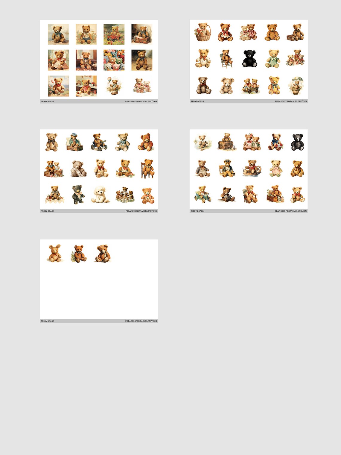 Teddy Bear Printable Pages // 60 Vintage Inspired Images // PDF JPEG ...