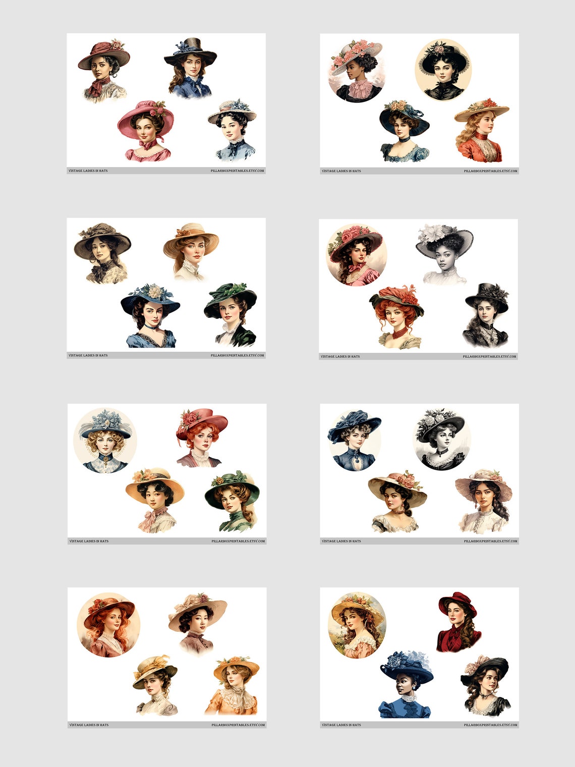 Vintage Ladies in Hats Printable Pages // 60 Vintage Inspired Fussy Cut ...