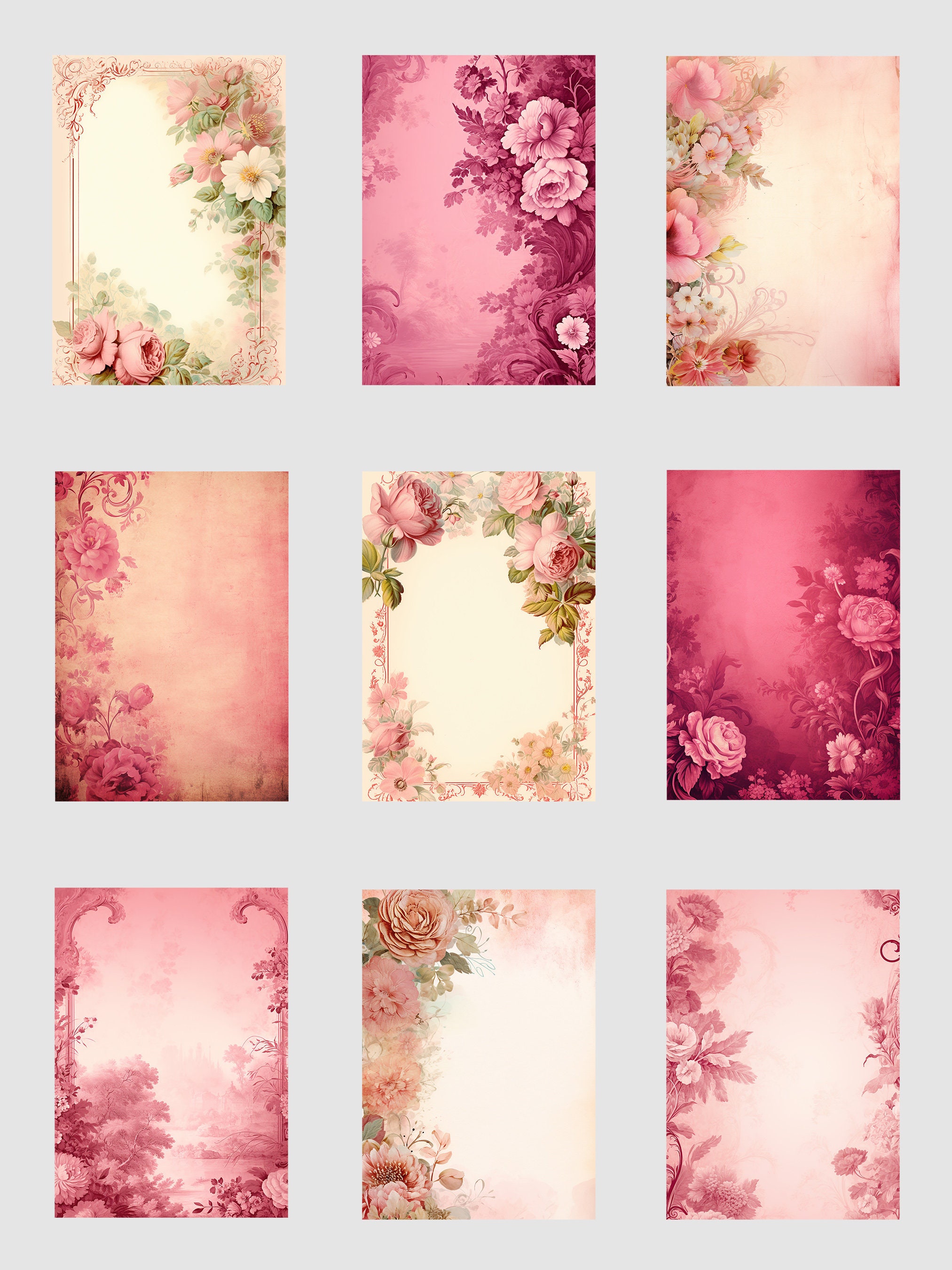 Pink Floral Printable Journal Pages // 20 Journaling Digital Ephemera ...