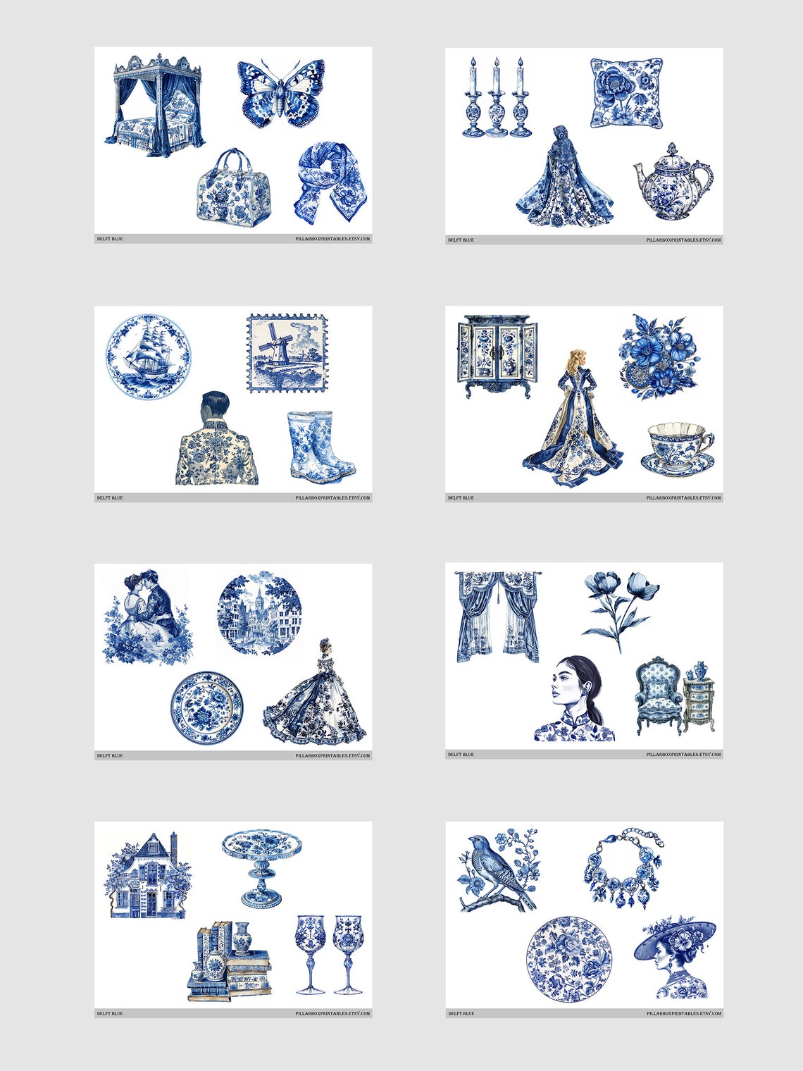 Delft Blue Fussy Cut Printable Pages // 60 Print at Home Clip Art ...