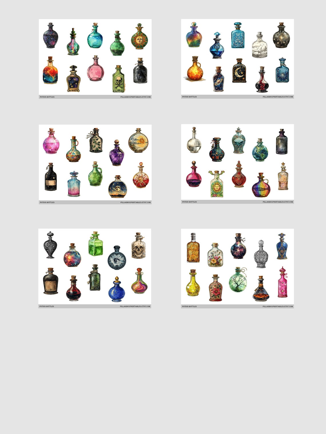 Potion Bottles Fussy Cut Printable Pages // 60 Vintage Inspired Images ...