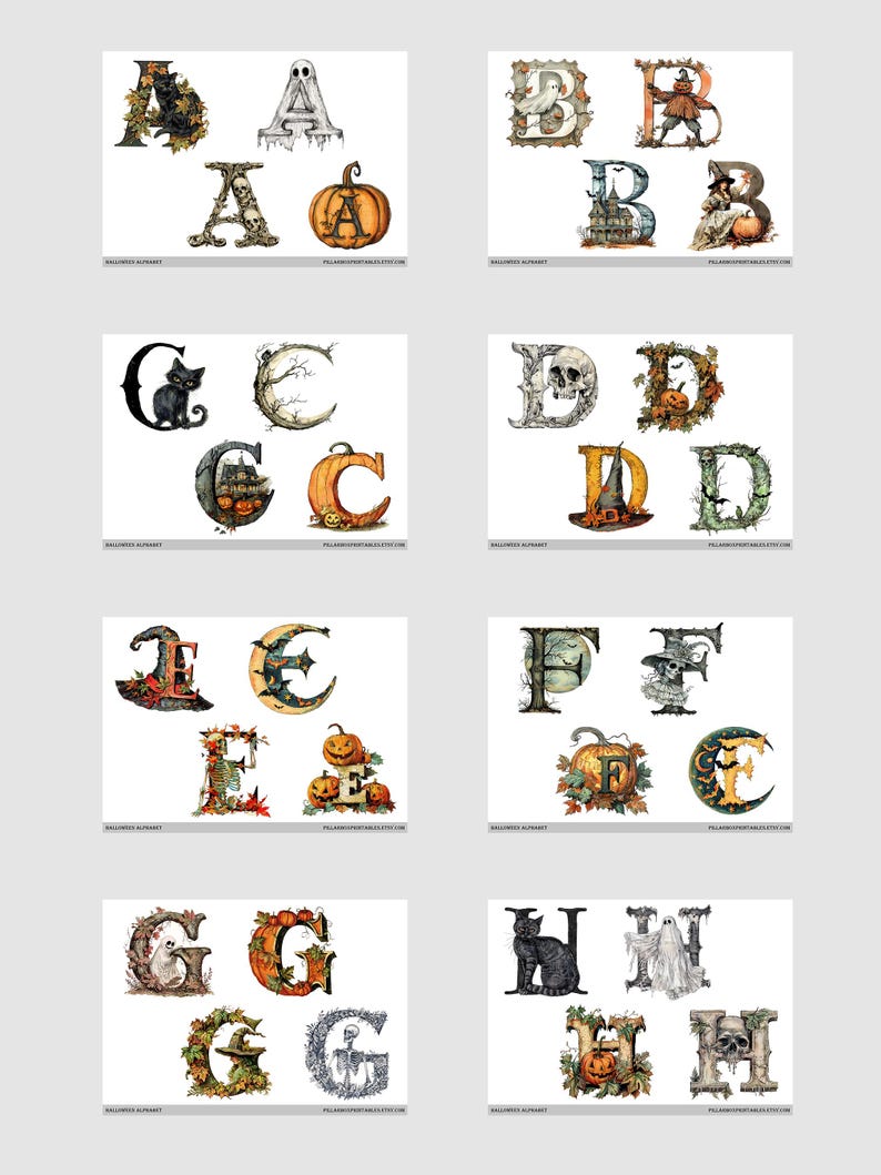 Halloween Alphabet Printable Pages // 104 Fussy Cut Images // Spooky ...