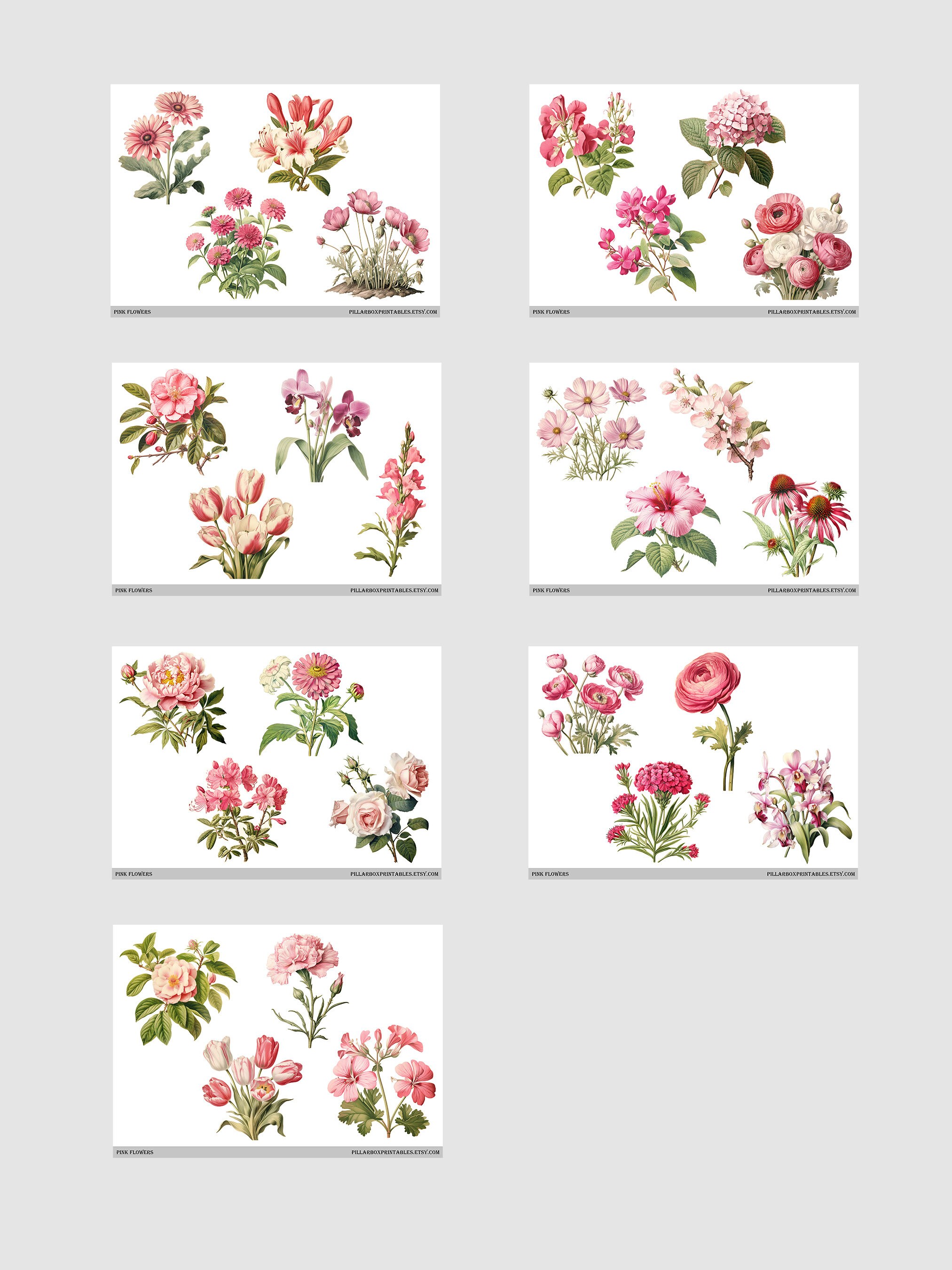 Pink Flowers Fussy Cut Printable Pages // 60 Vintage Inspired Images ...
