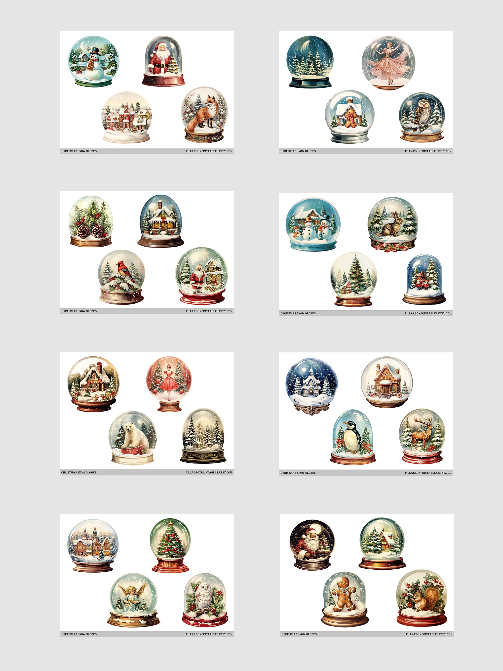 Christmas Snow Globes Printable Pages // 60 Fussy Cut Images // Xmas ...